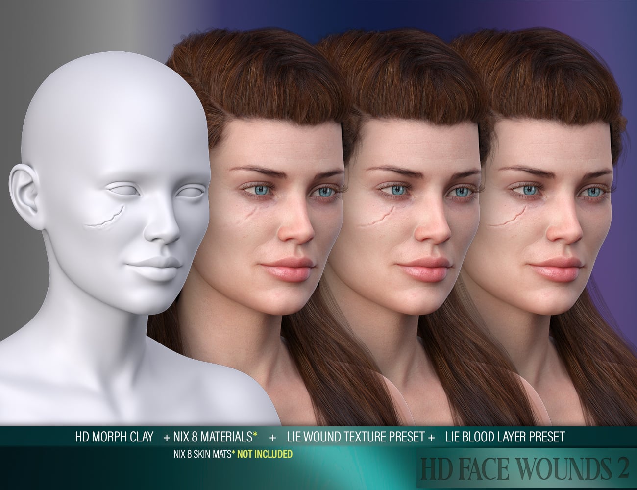 HD Face Wounds 2 for Genesis 3 & 8 Female(s) | Daz 3D