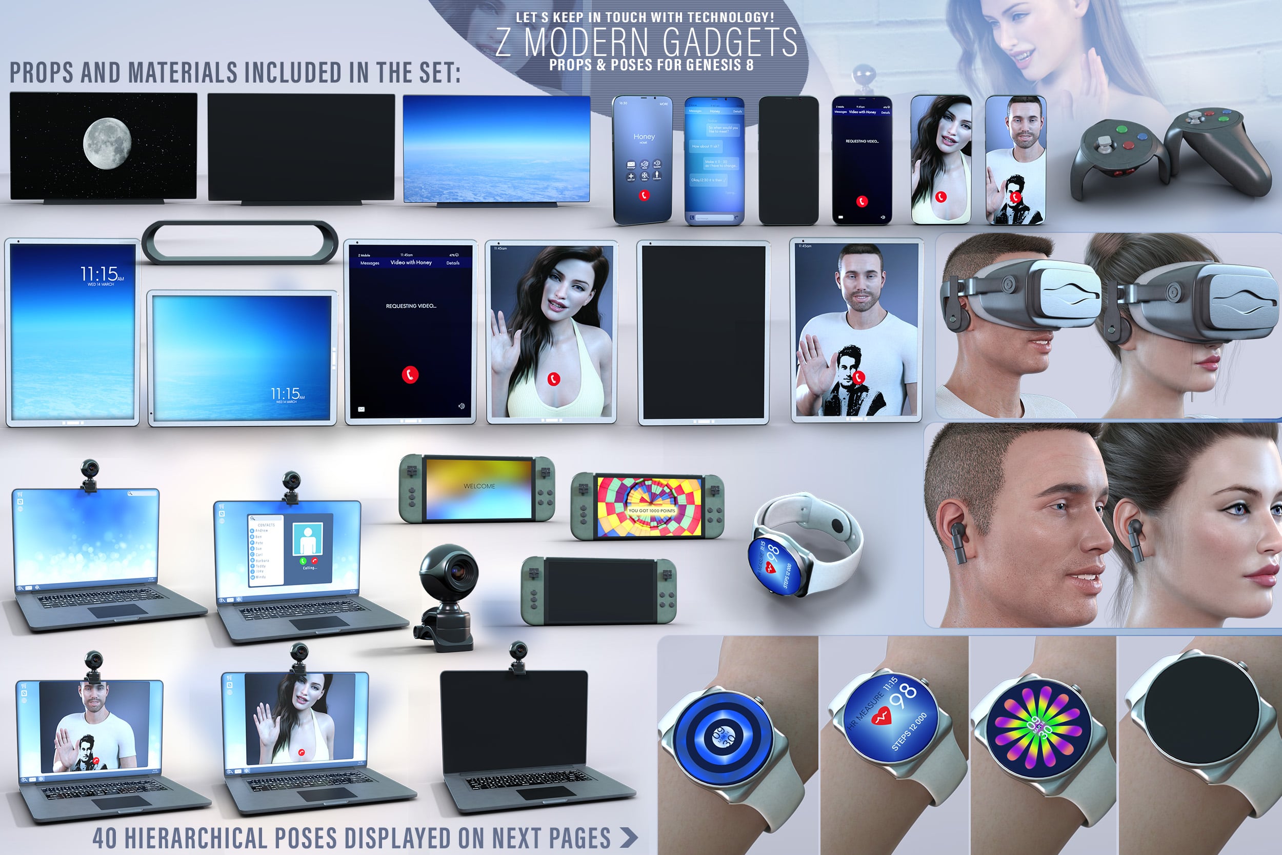 Z Modern Gadgets Props and Poses for Genesis 8 | Daz 3D