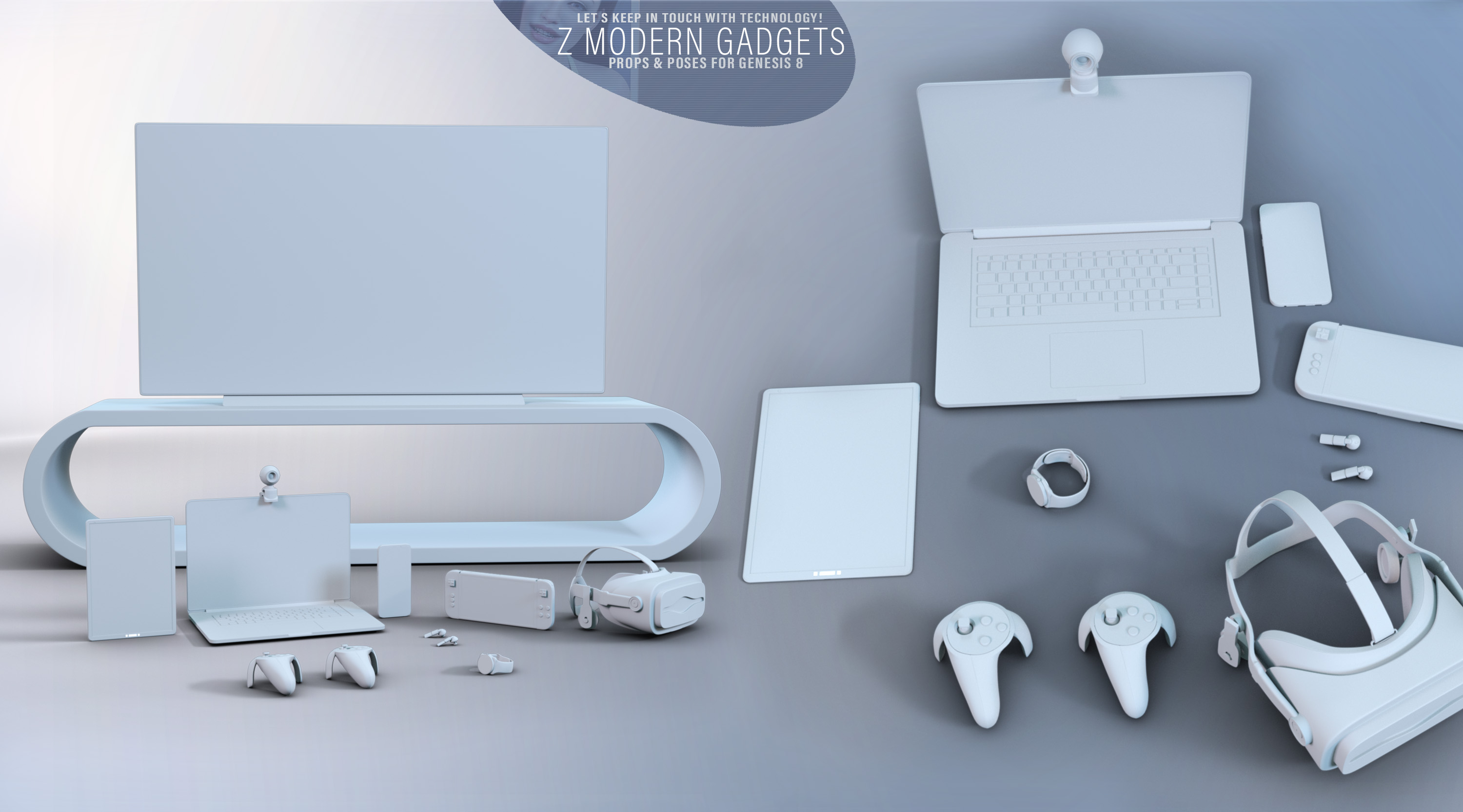 Z Modern Gadgets Props and Poses for Genesis 8 | Daz 3D