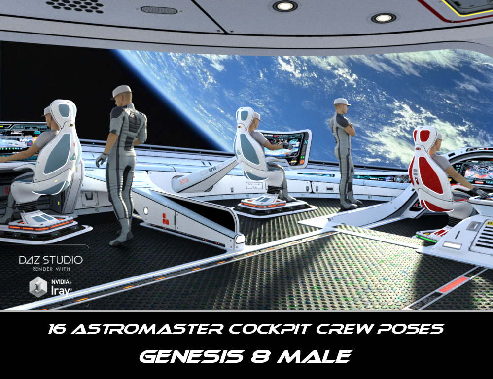 Astromaster Cockpit Crew Poses for Genesis 3 and 8 | Daz 3D