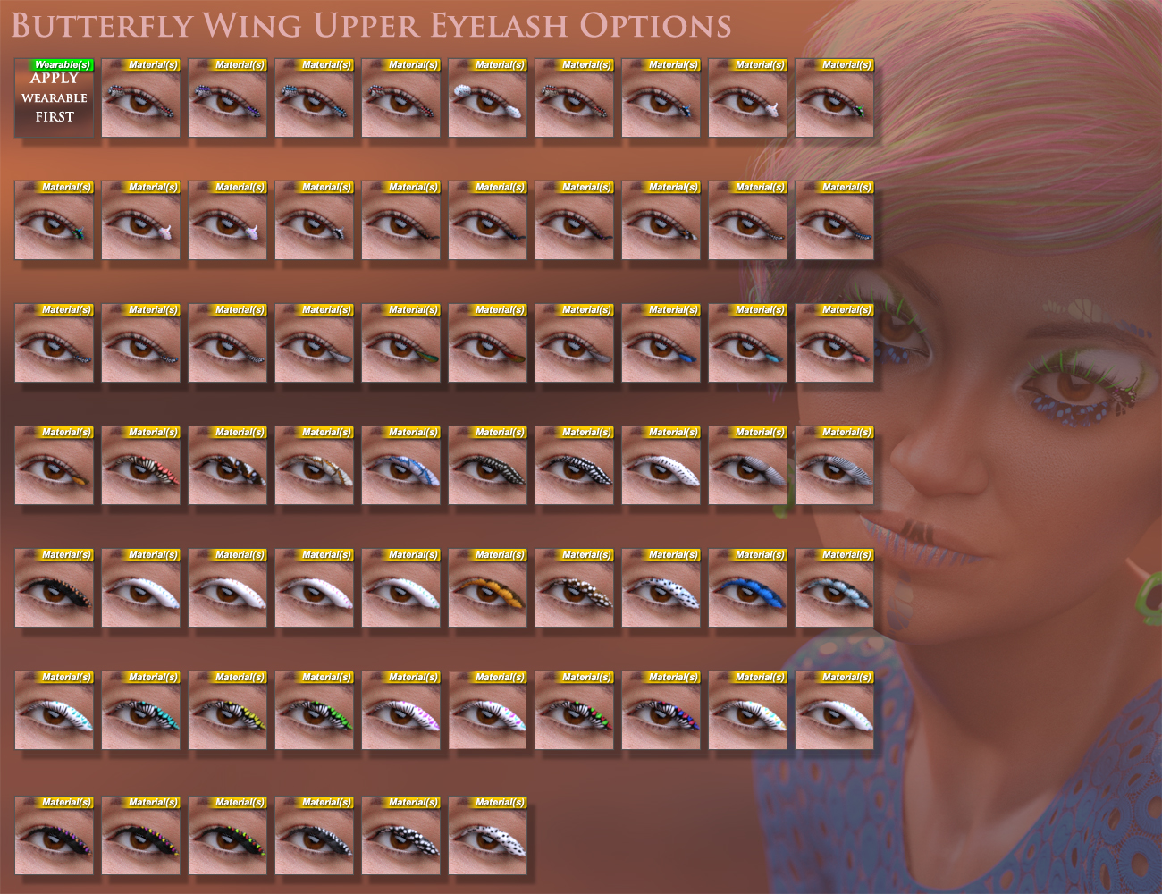Extreme Closeup Flutterby Geoshell Makeups and Lashes for Genesis 8 ...