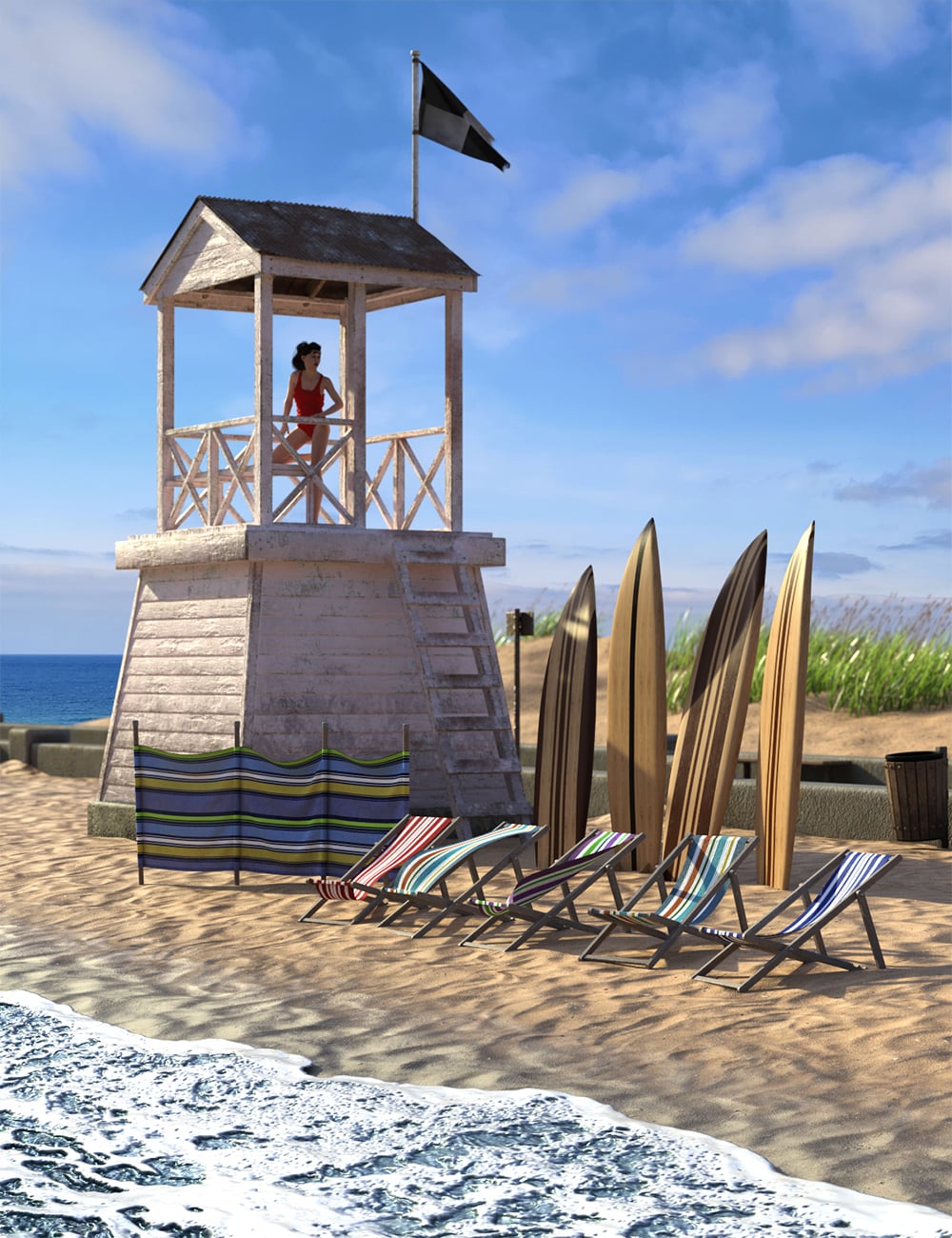 Seaside Walkway and Palm Tree Bundle | Daz 3D