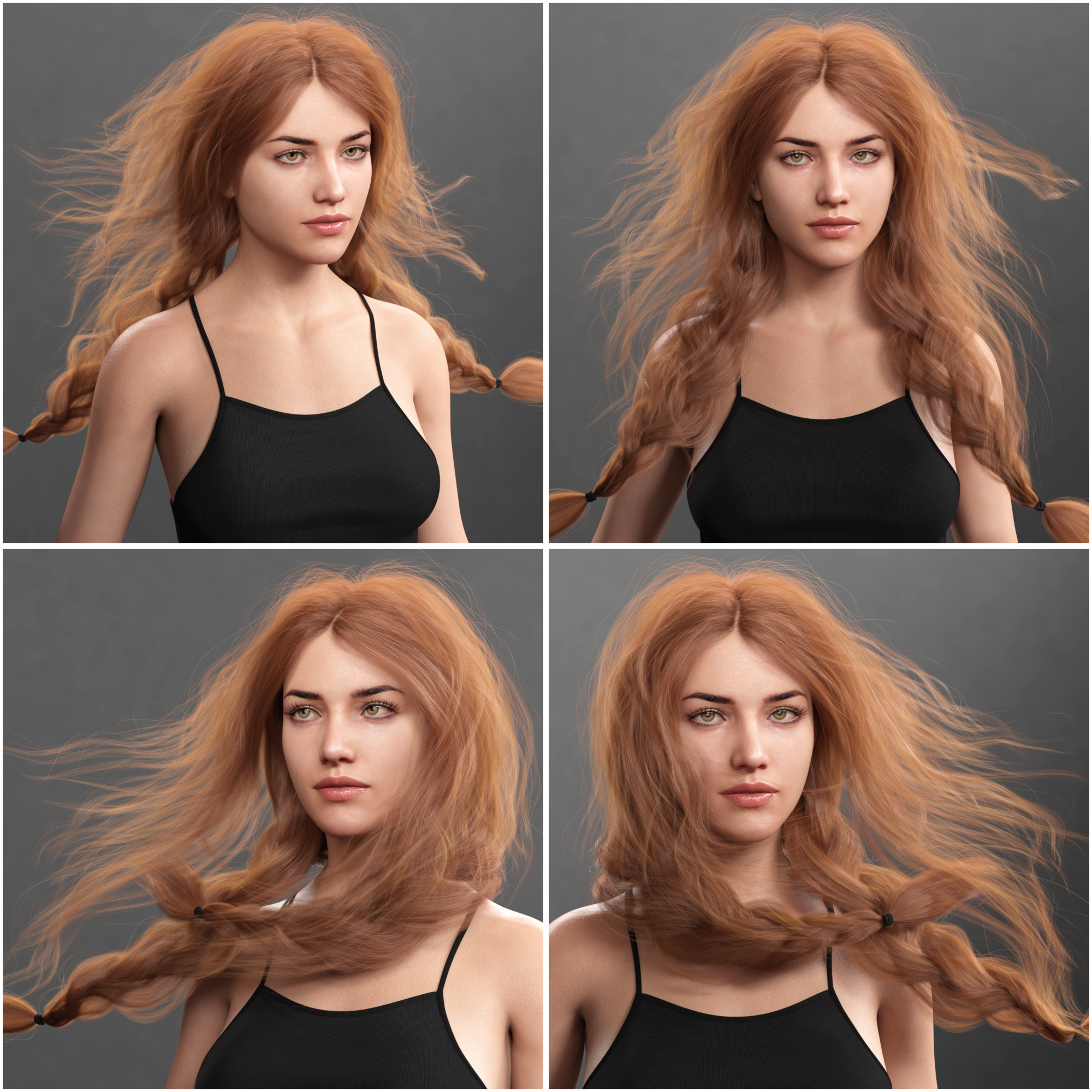 Messy Braided Tails for Genesis 3 and 8 Females | Daz 3D