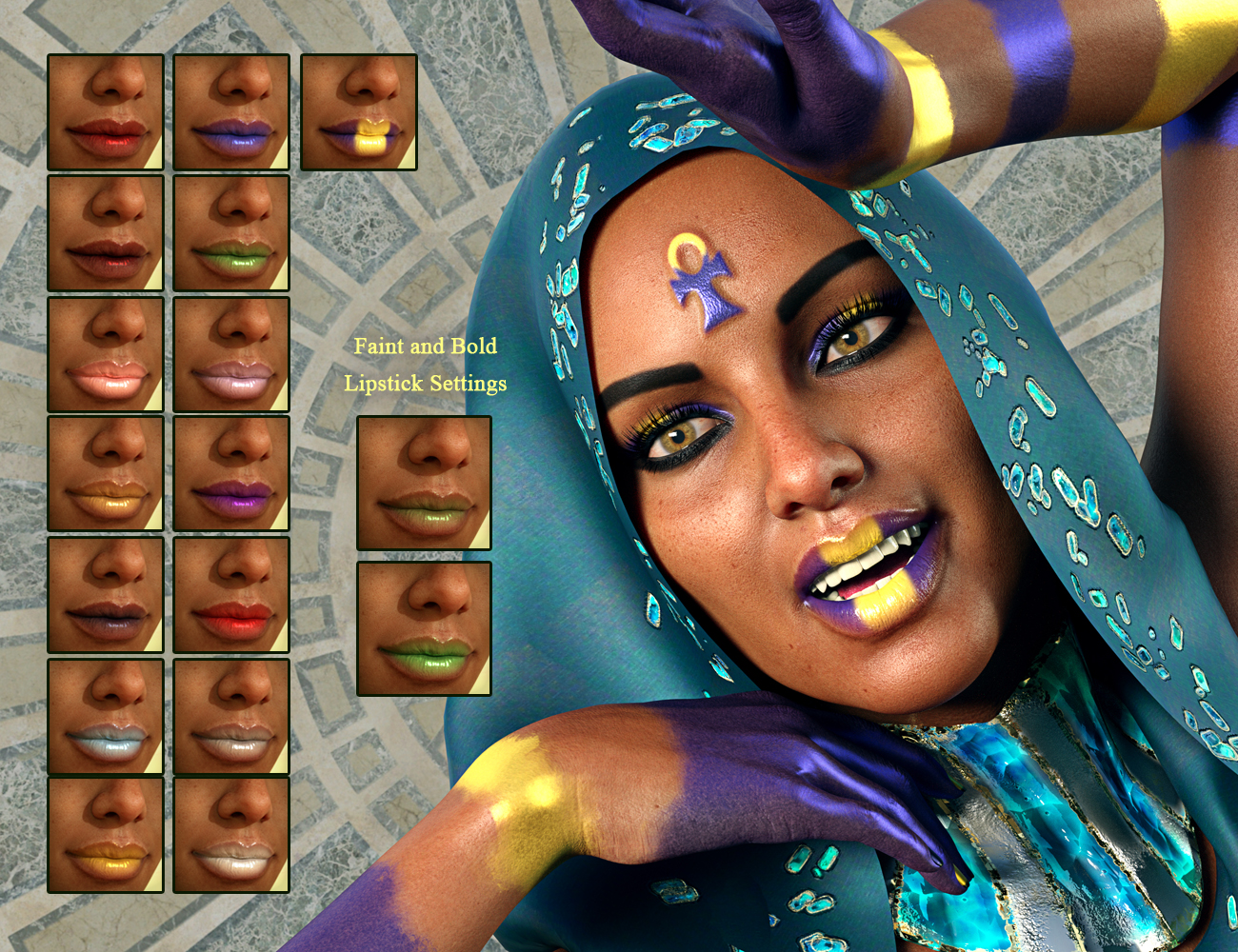 SBibb Egyptian Ankh Makeup Set for Genesis 8 Female | Daz 3D