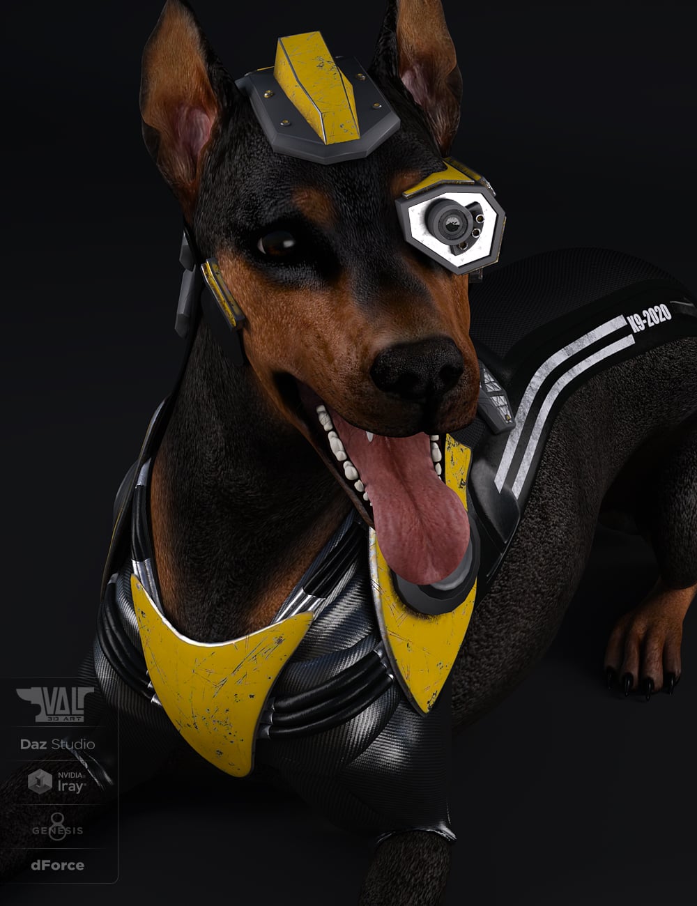 K92020 CyberPunk Armor and Custom Breed for Dog 8 | Daz 3D