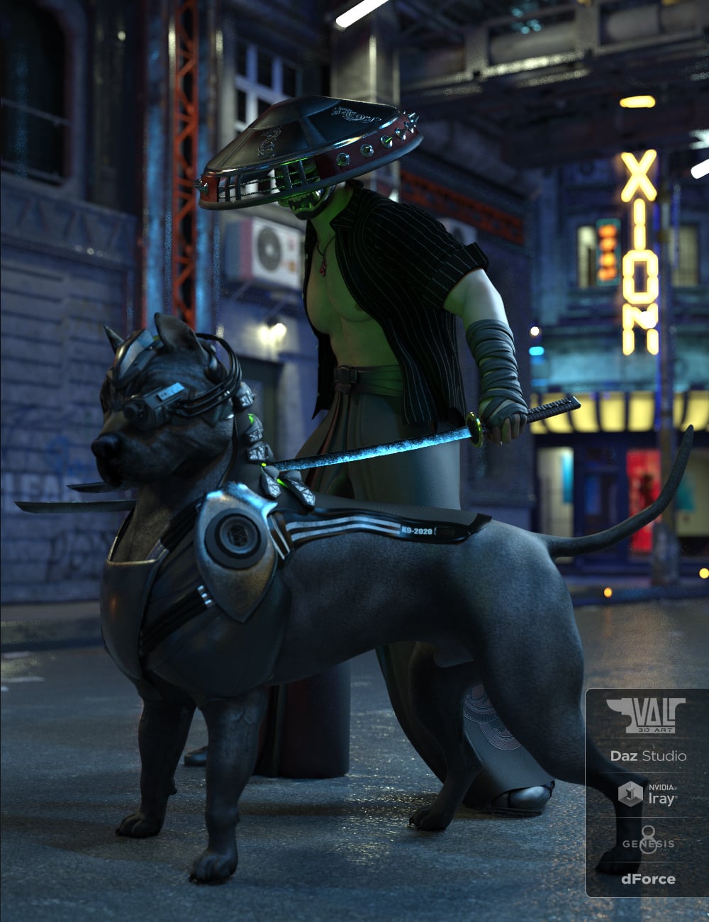 K92020 CyberPunk Armor and Custom Breed for Dog 8 | Daz 3D