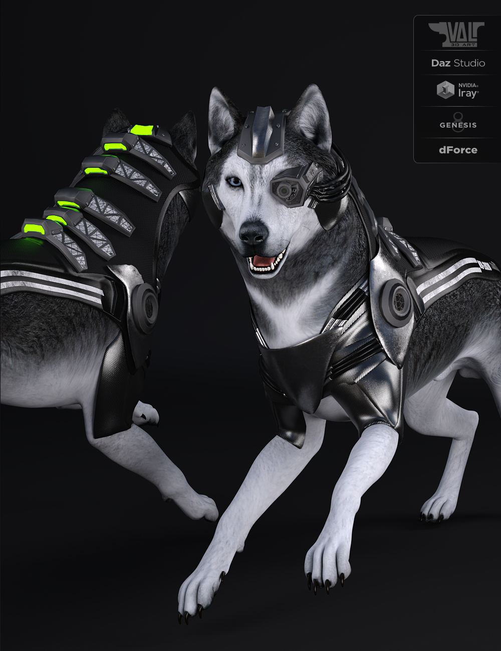 K92020 CyberPunk Armor and Custom Breed for Dog 8 | Daz 3D