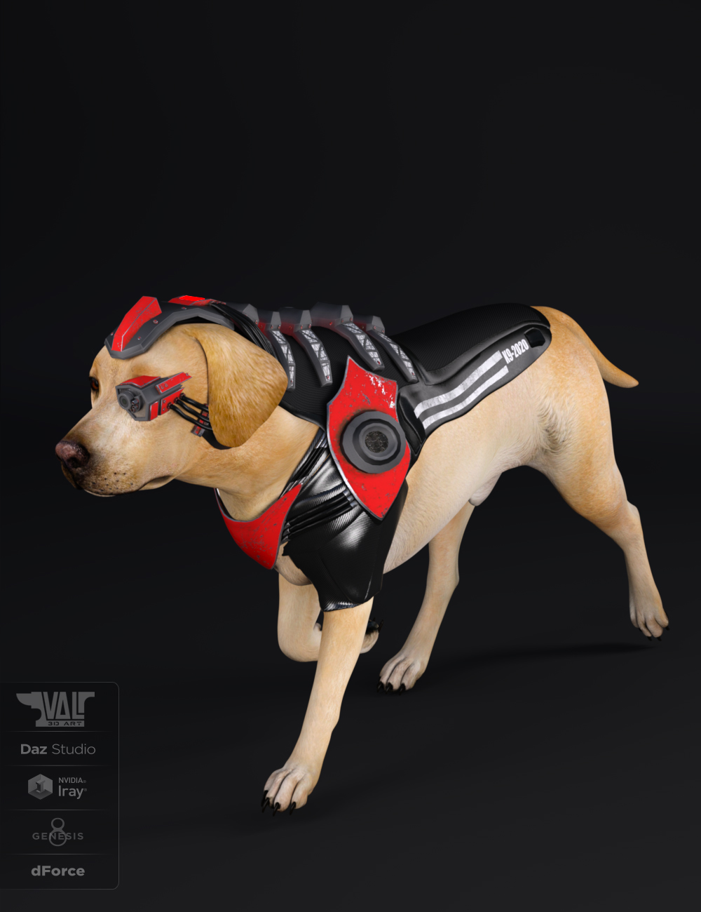 K92020 CyberPunk Armor and Custom Breed for Dog 8 | Daz 3D