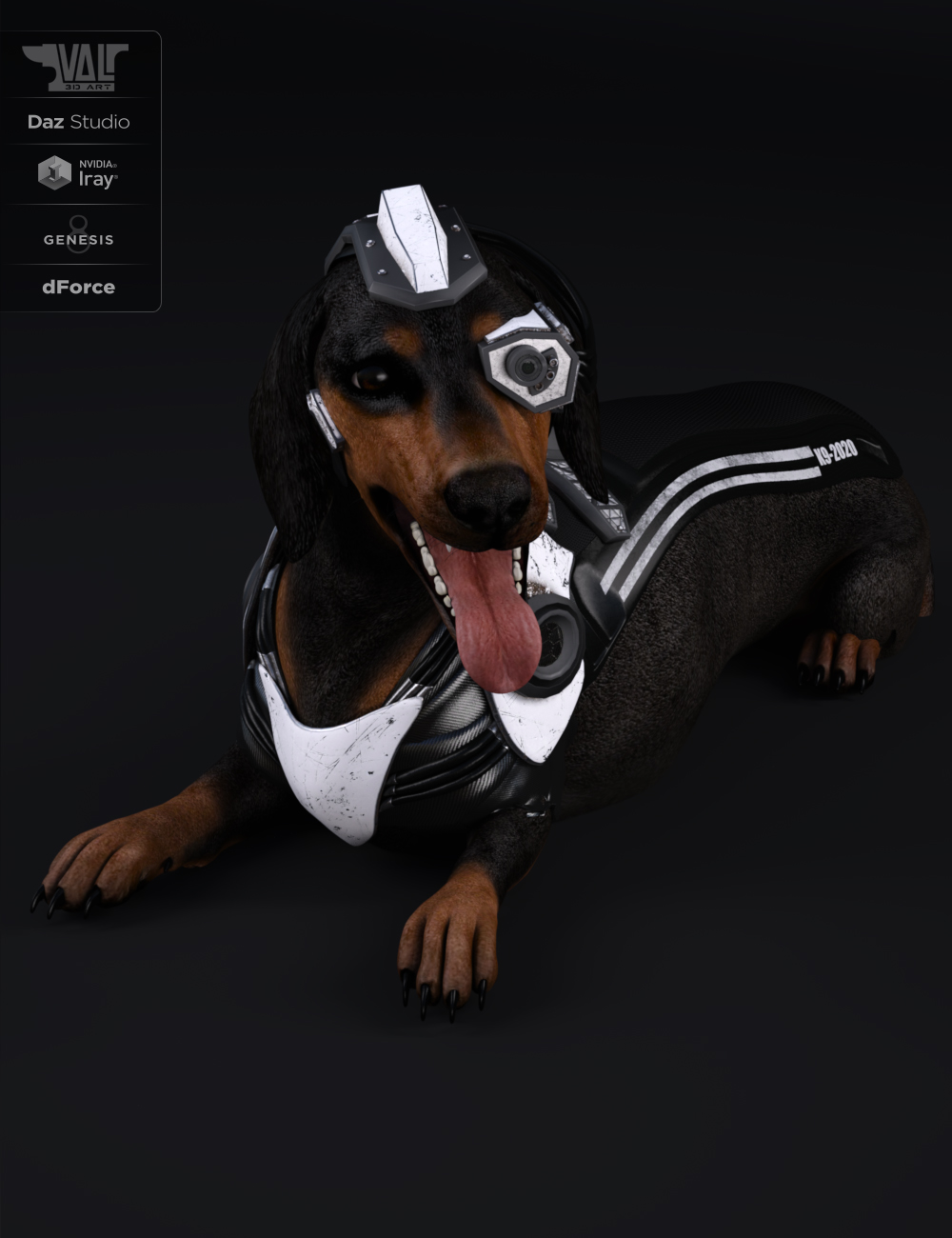 K92020 CyberPunk Armor and Custom Breed for Dog 8 | Daz 3D