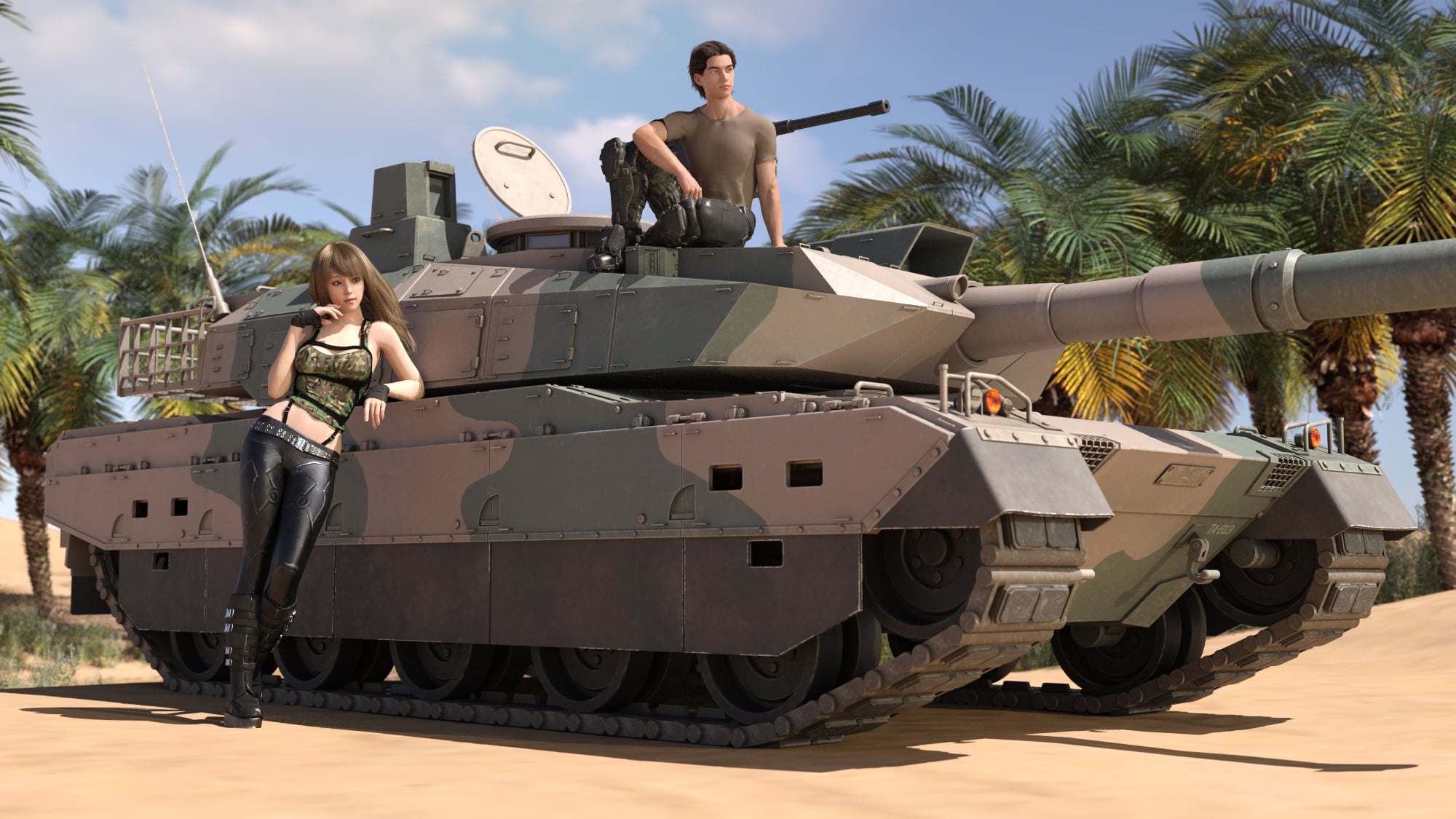 Type-10 Japanese Battle Tank and Forest Environment | Daz 3D