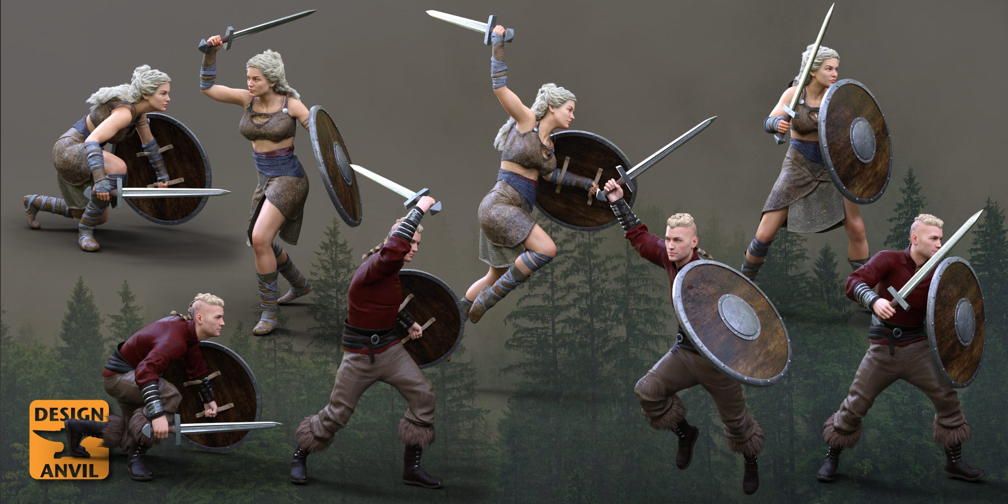 DA Sword and Shield Poses for Genesis 8 | Daz 3D