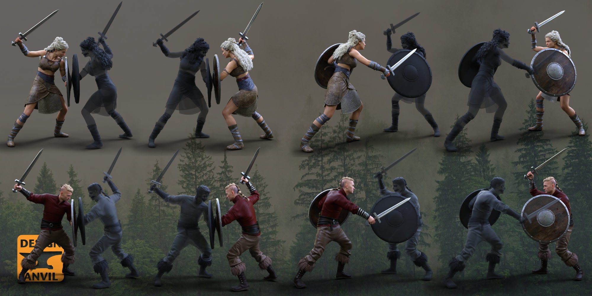 DA Sword and Shield Poses for Genesis 8 | Daz 3D