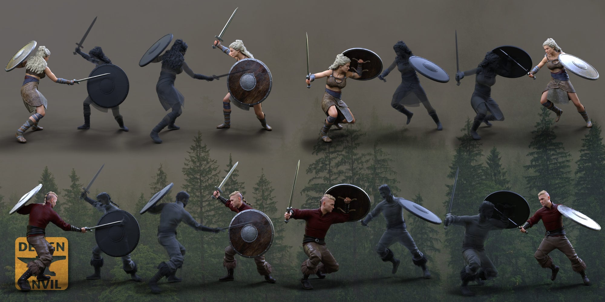 DA Sword and Shield Poses for Genesis 8 | Daz 3D