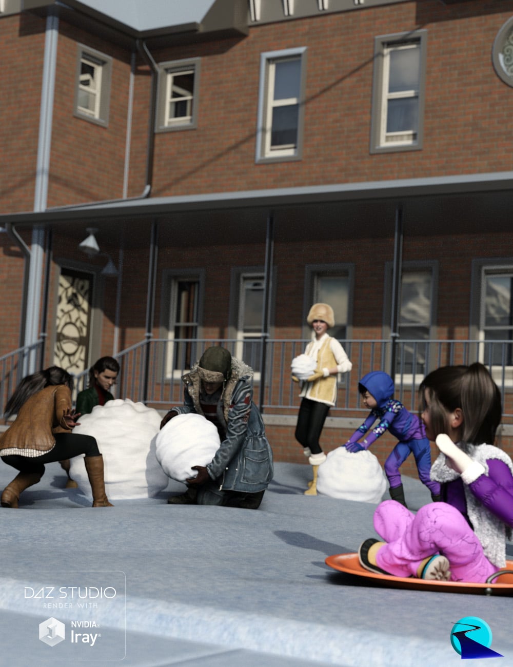 Now-Crowd Billboards - Sledding and Snowmen (Winter Fun Vol III) | Daz 3D
