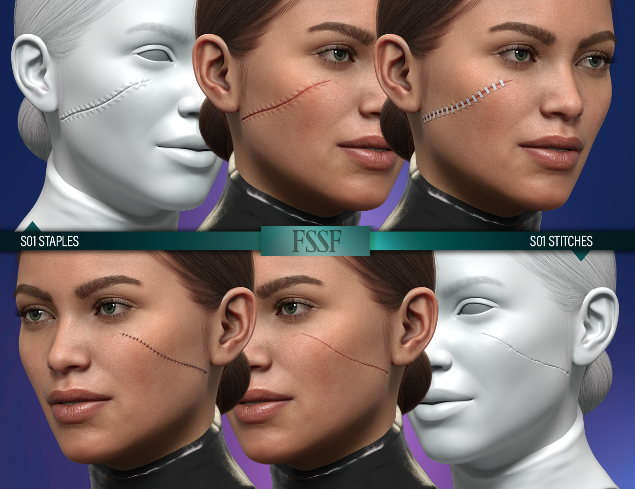 HD Face Staples and Stitches for Genesis 8 Females | Daz 3D
