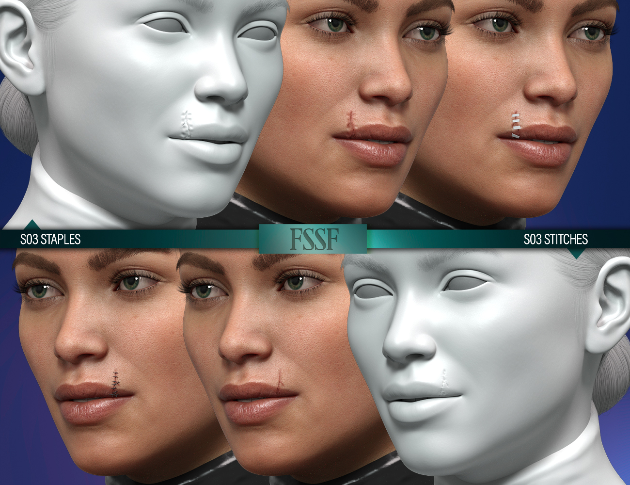 HD Face Staples and Stitches for Genesis 8 Females | Daz 3D