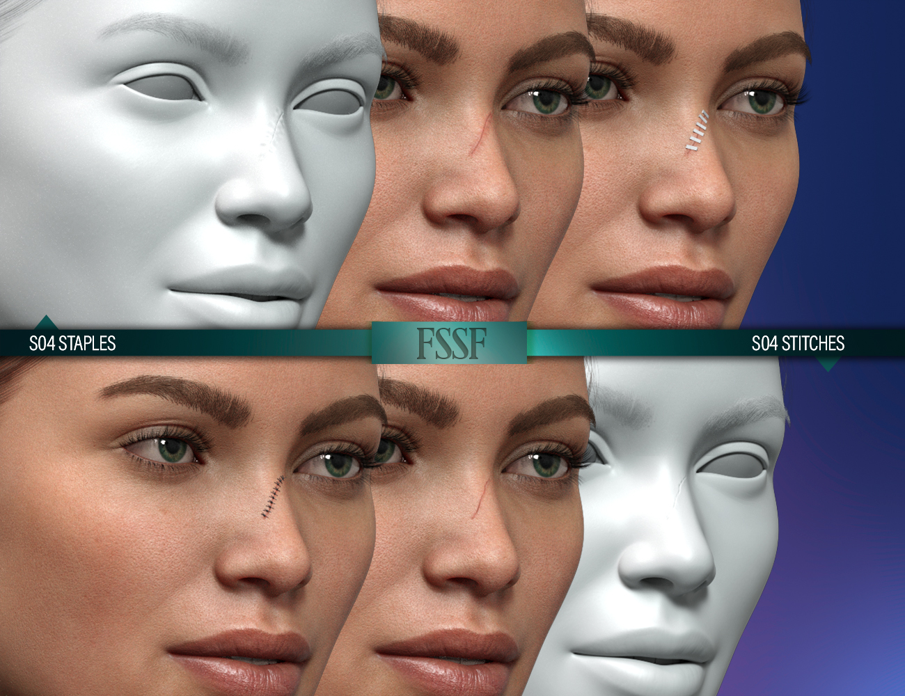 HD Face Staples and Stitches for Genesis 8 Females | Daz 3D