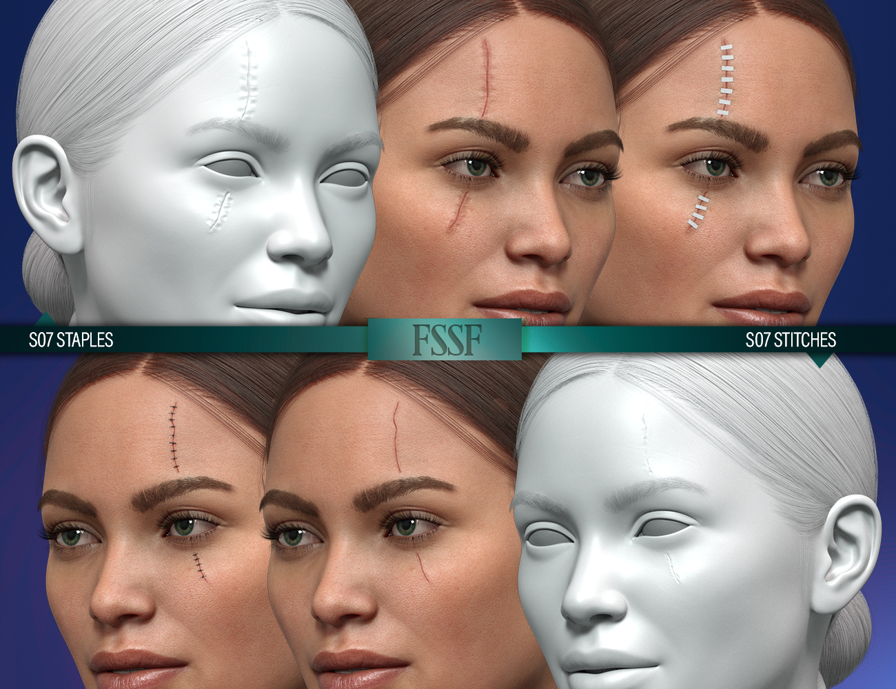 HD Face Staples and Stitches for Genesis 8 Females | Daz 3D