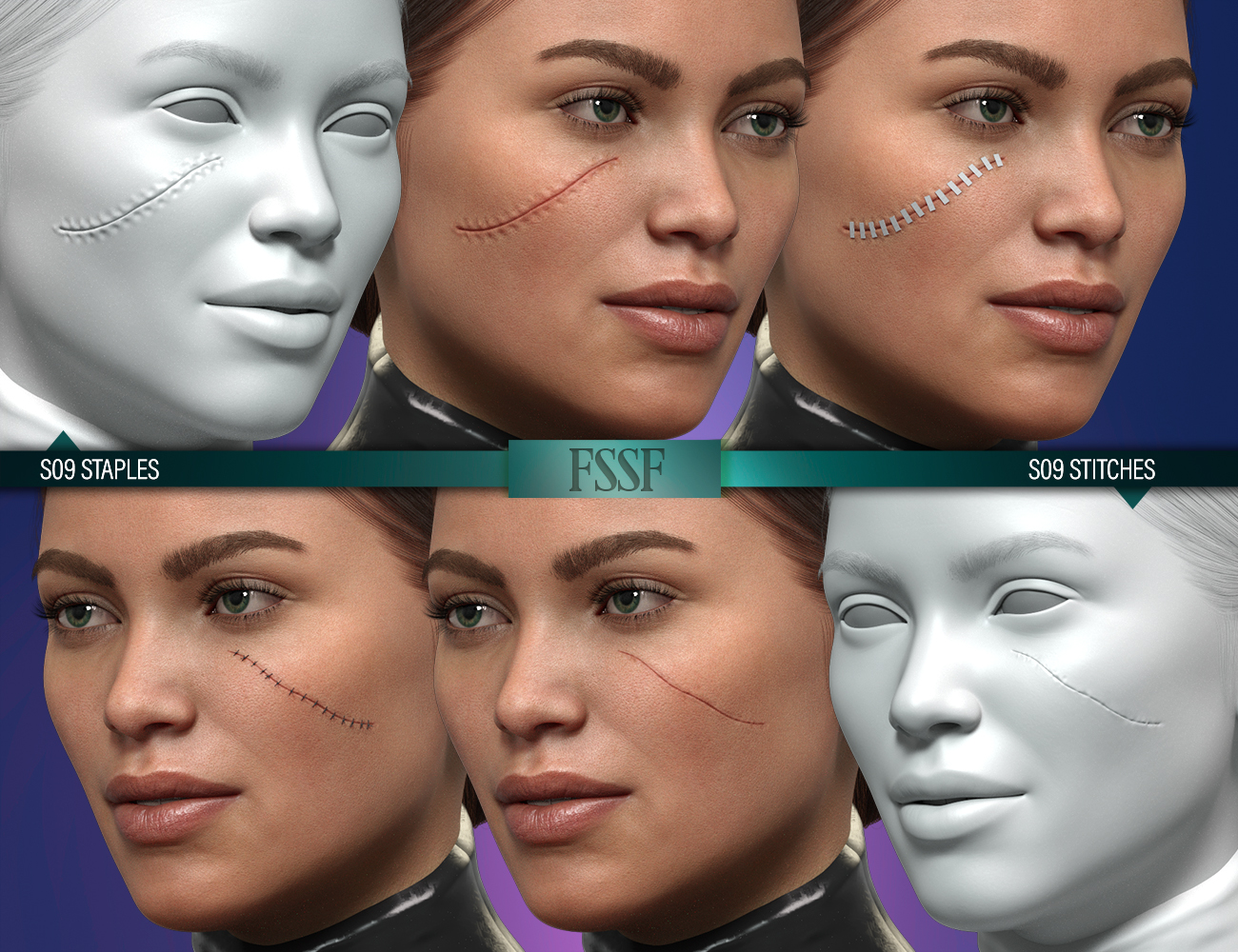 HD Face Staples and Stitches for Genesis 8 Females | Daz 3D