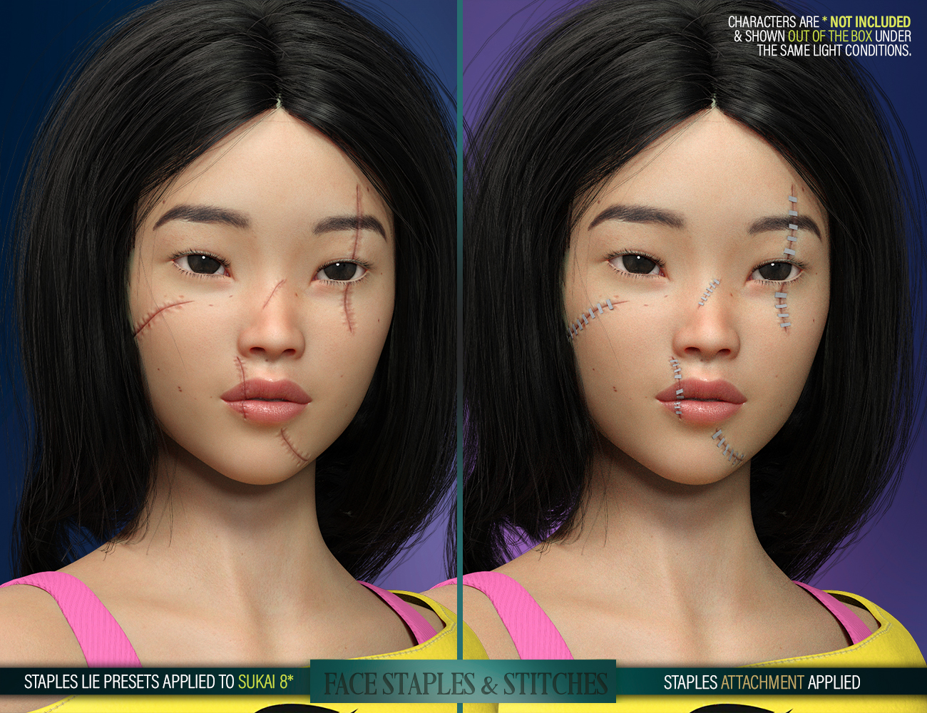 HD Face Staples and Stitches for Genesis 8 Females | Daz 3D