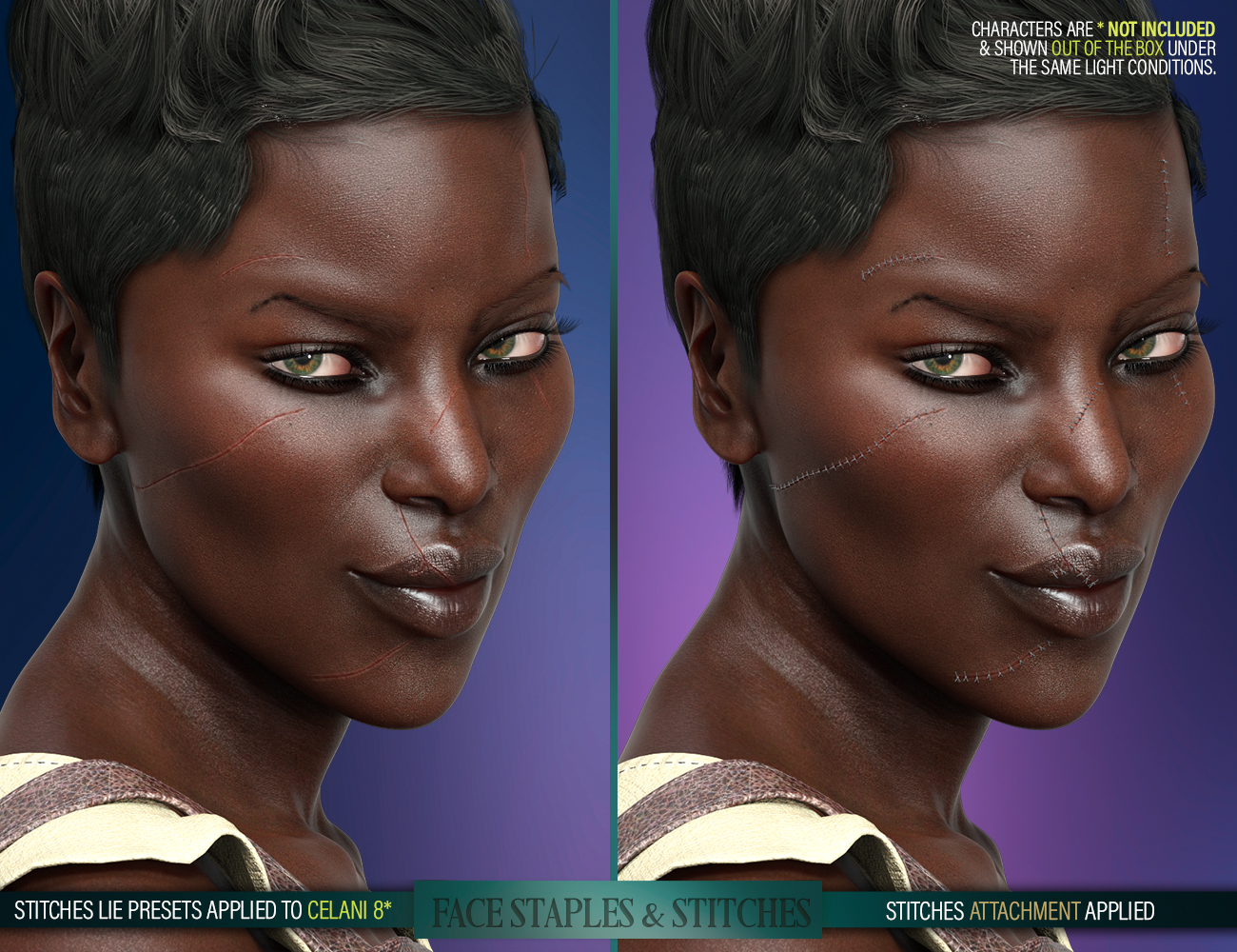 HD Face Staples and Stitches for Genesis 8 Females | Daz 3D