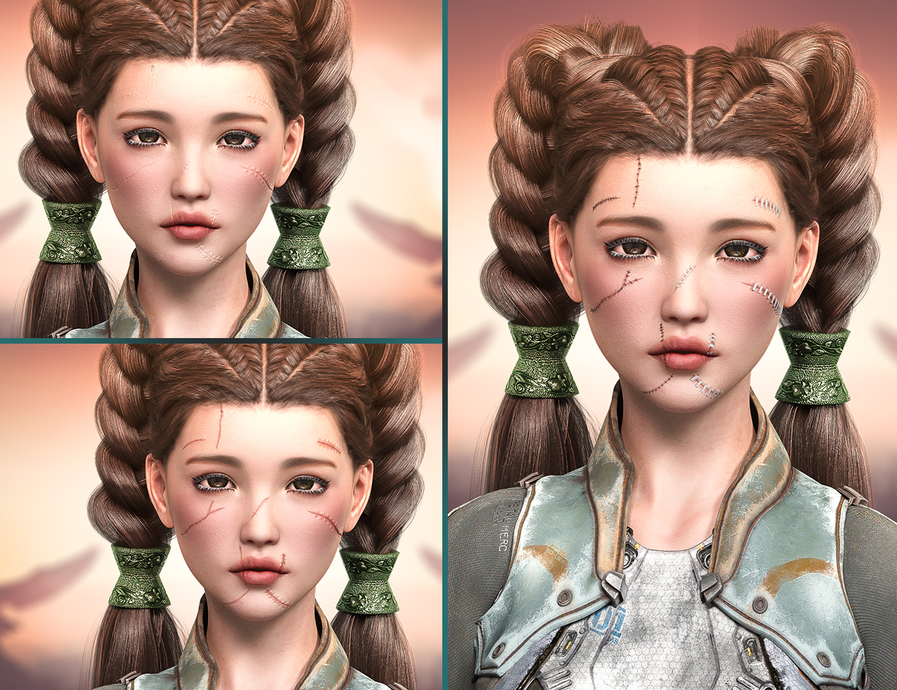 HD Face Staples and Stitches for Genesis 8 Females | Daz 3D