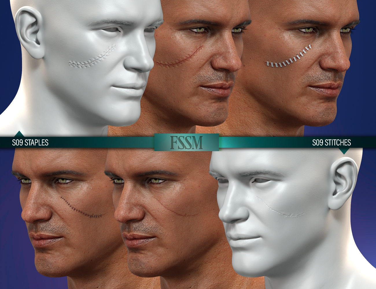 HD Face Staples and Stitches for Genesis 8 Males | Daz 3D