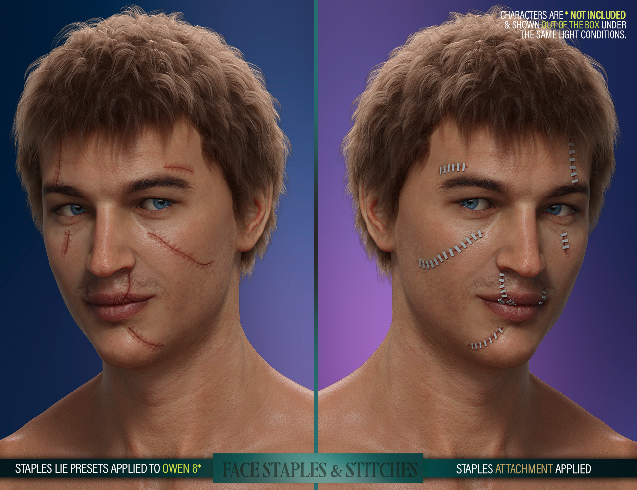 HD Face Staples and Stitches for Genesis 8 Males | Daz 3D