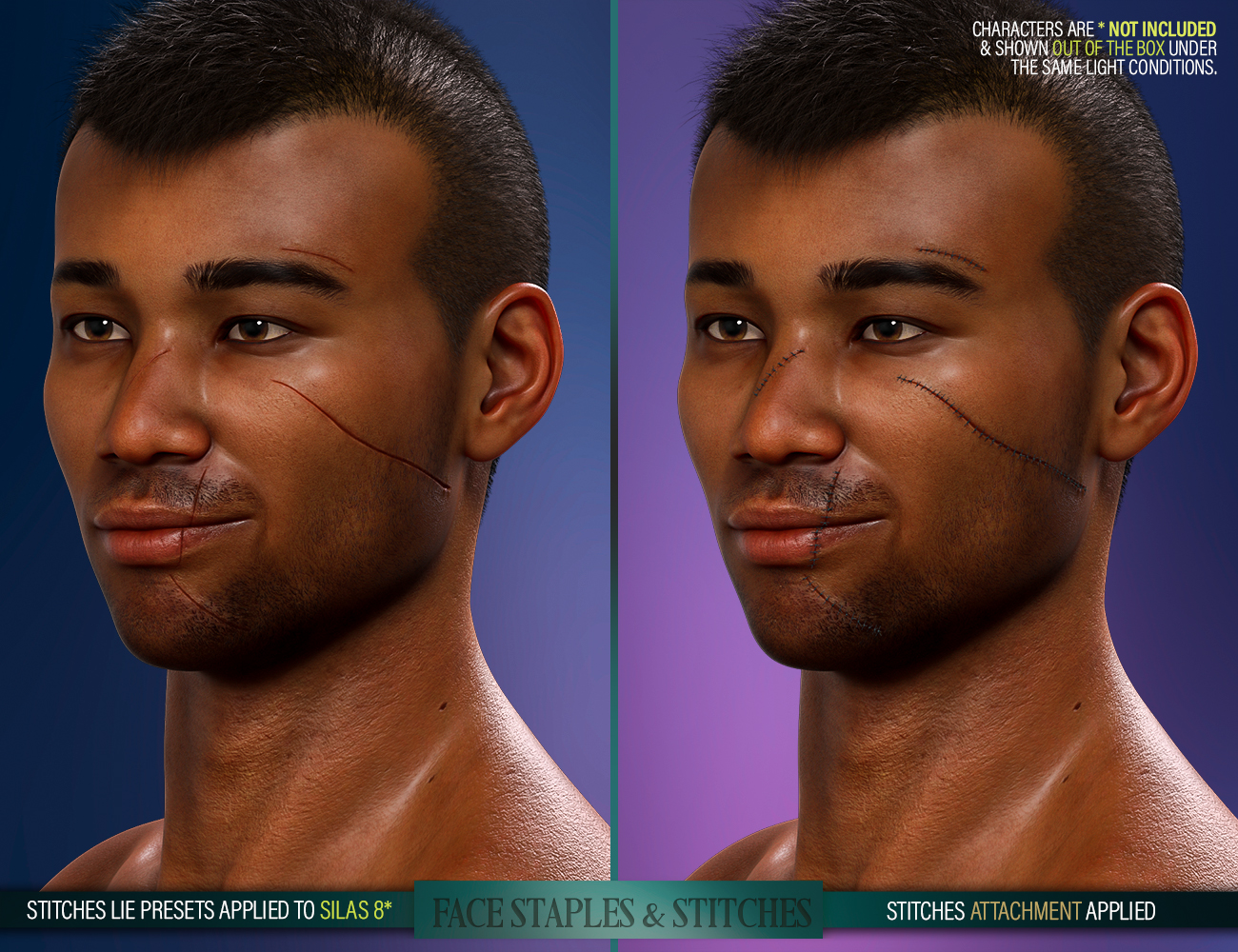 HD Face Staples and Stitches for Genesis 8 Males | Daz 3D