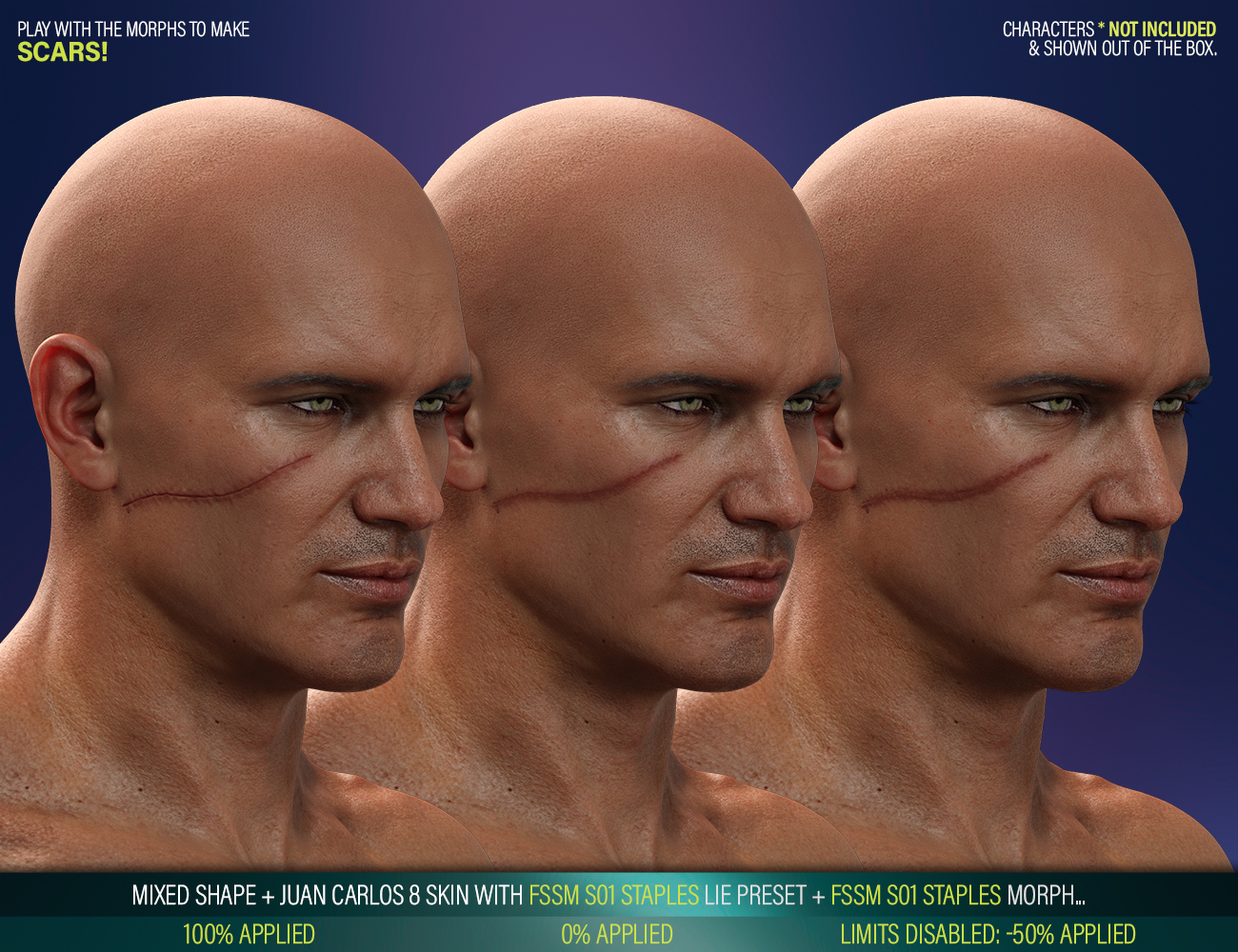 HD Face Staples and Stitches for Genesis 8 Males | Daz 3D