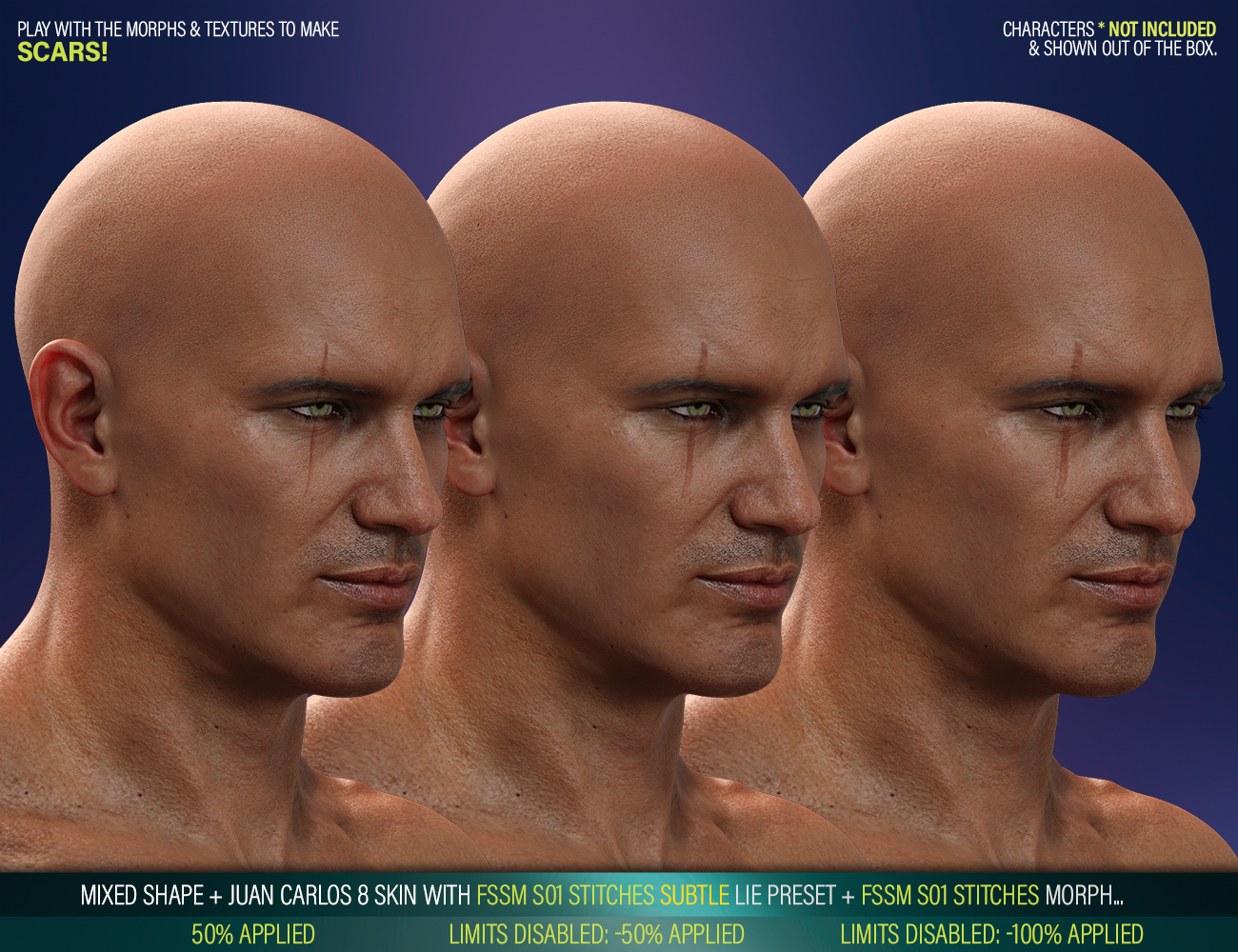 HD Face Staples and Stitches for Genesis 8 Males | Daz 3D