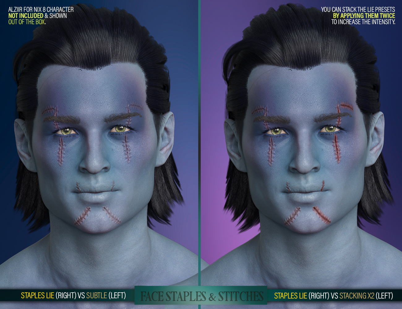 HD Face Staples and Stitches for Genesis 8 Males | Daz 3D