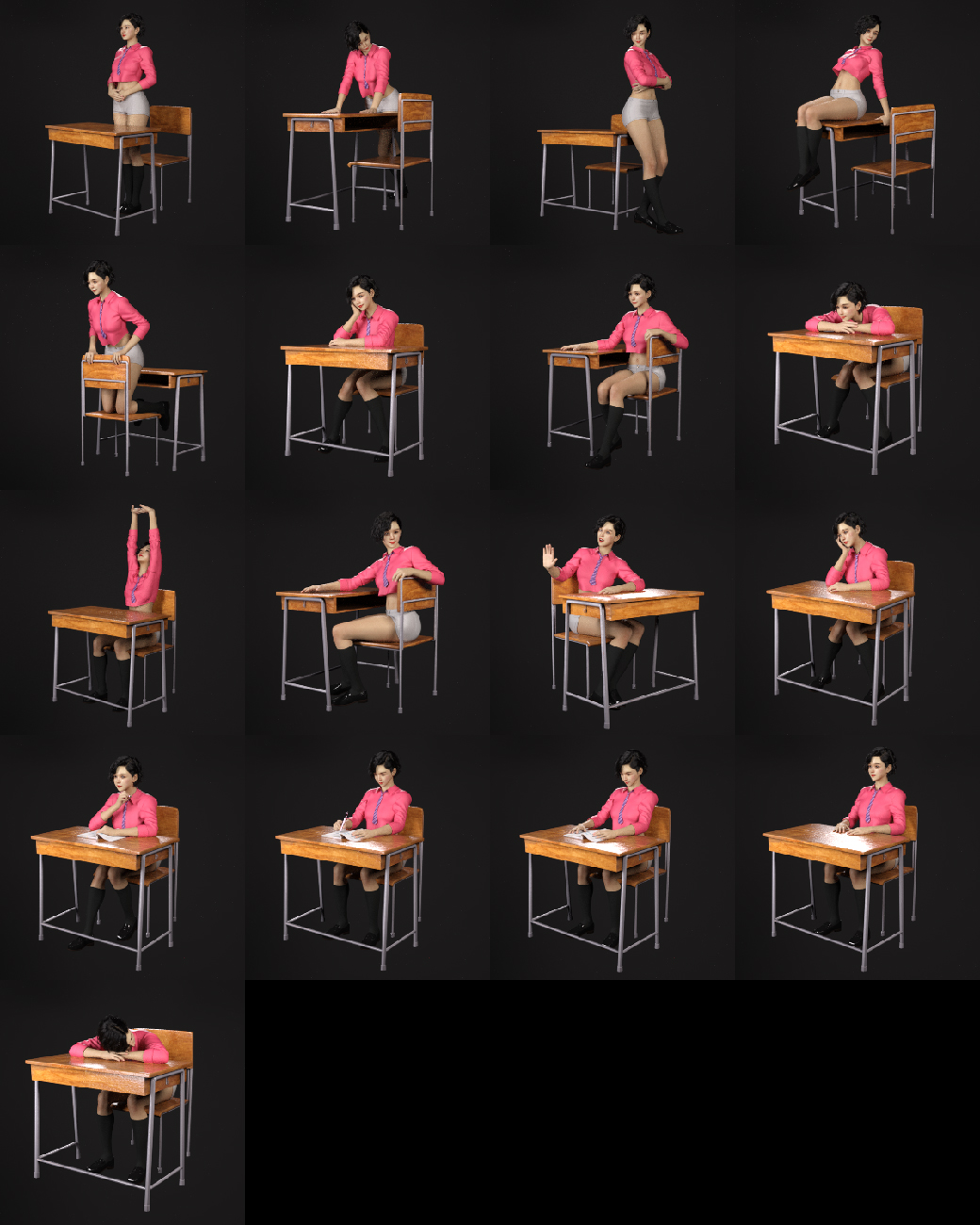 Japanese Neat Classroom Poses and Add on for Genesis 8 Female | Daz 3D