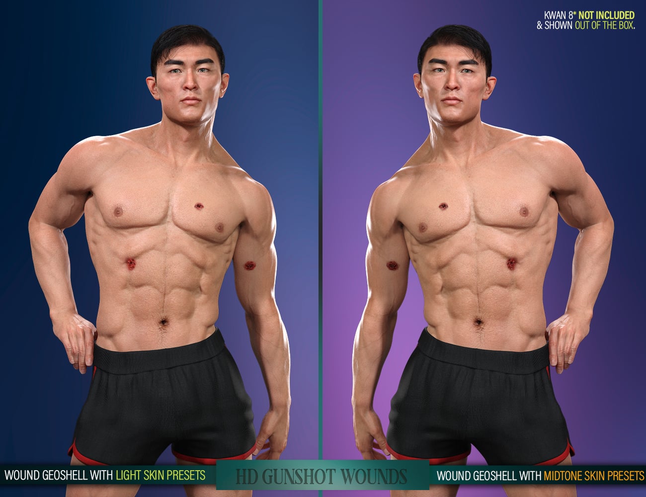 HD Gunshot Wounds for Genesis 8 and 8.1 Males | Daz 3D