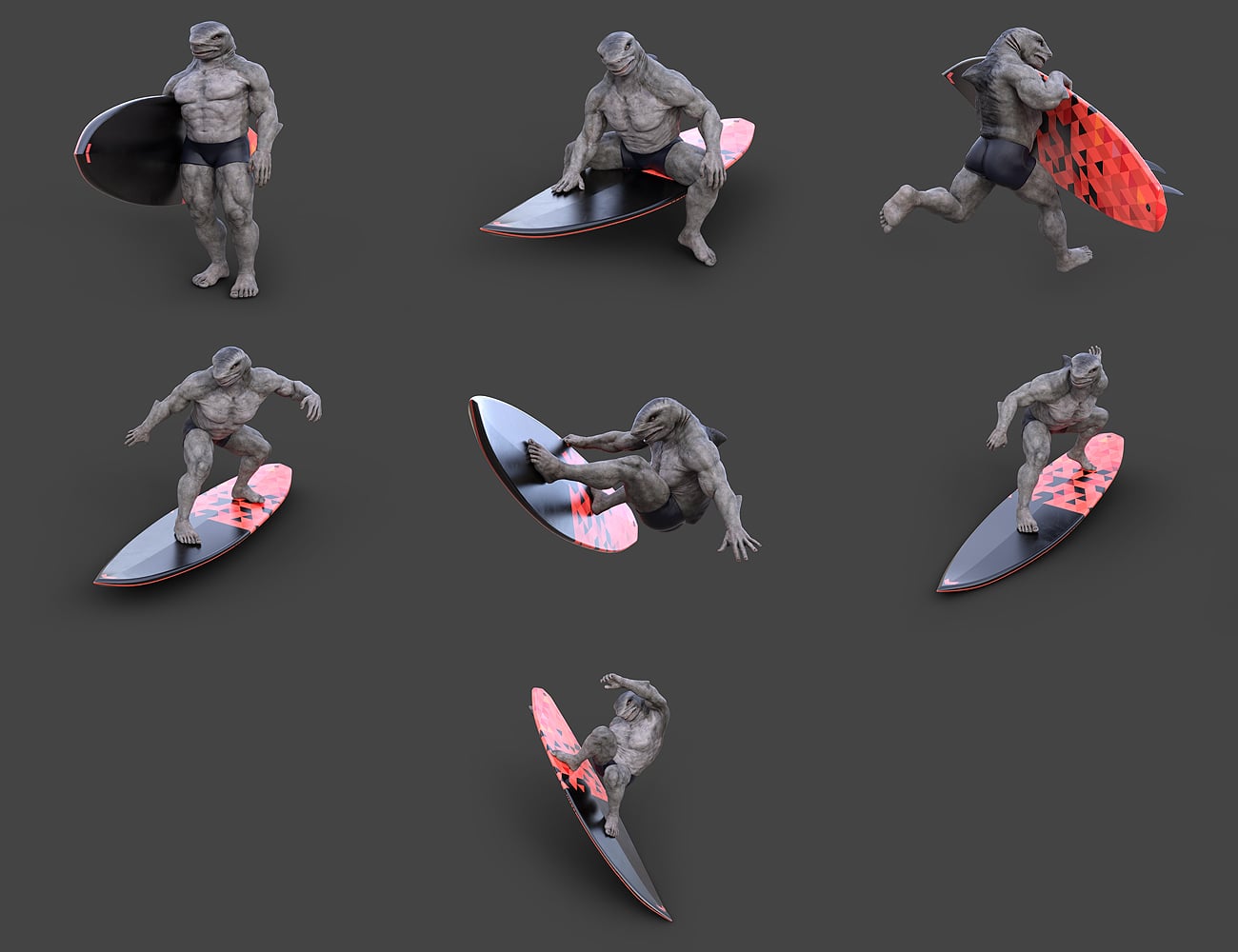 Surfboard and Poses for Jawz | Daz 3D
