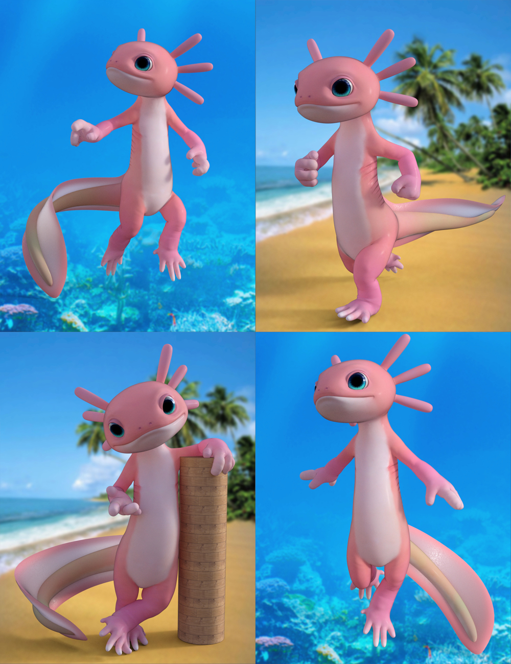 Aquarius Poses for Genesis 3 and 8 Male and Toon Axolotl | Daz 3D