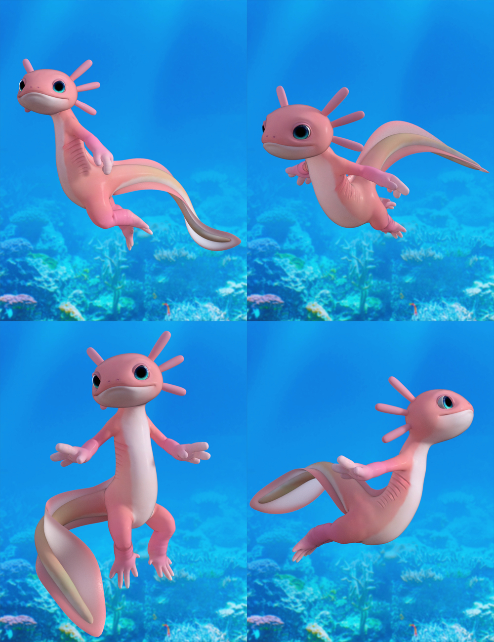 Aquarius Poses for Genesis 3 and 8 Male and Toon Axolotl | Daz 3D