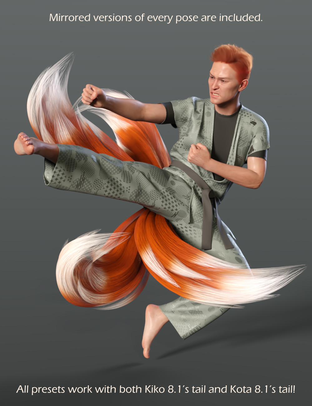 All the Tails Poses for Kota 8.1 and Kiko 8.1 Tails | Daz 3D