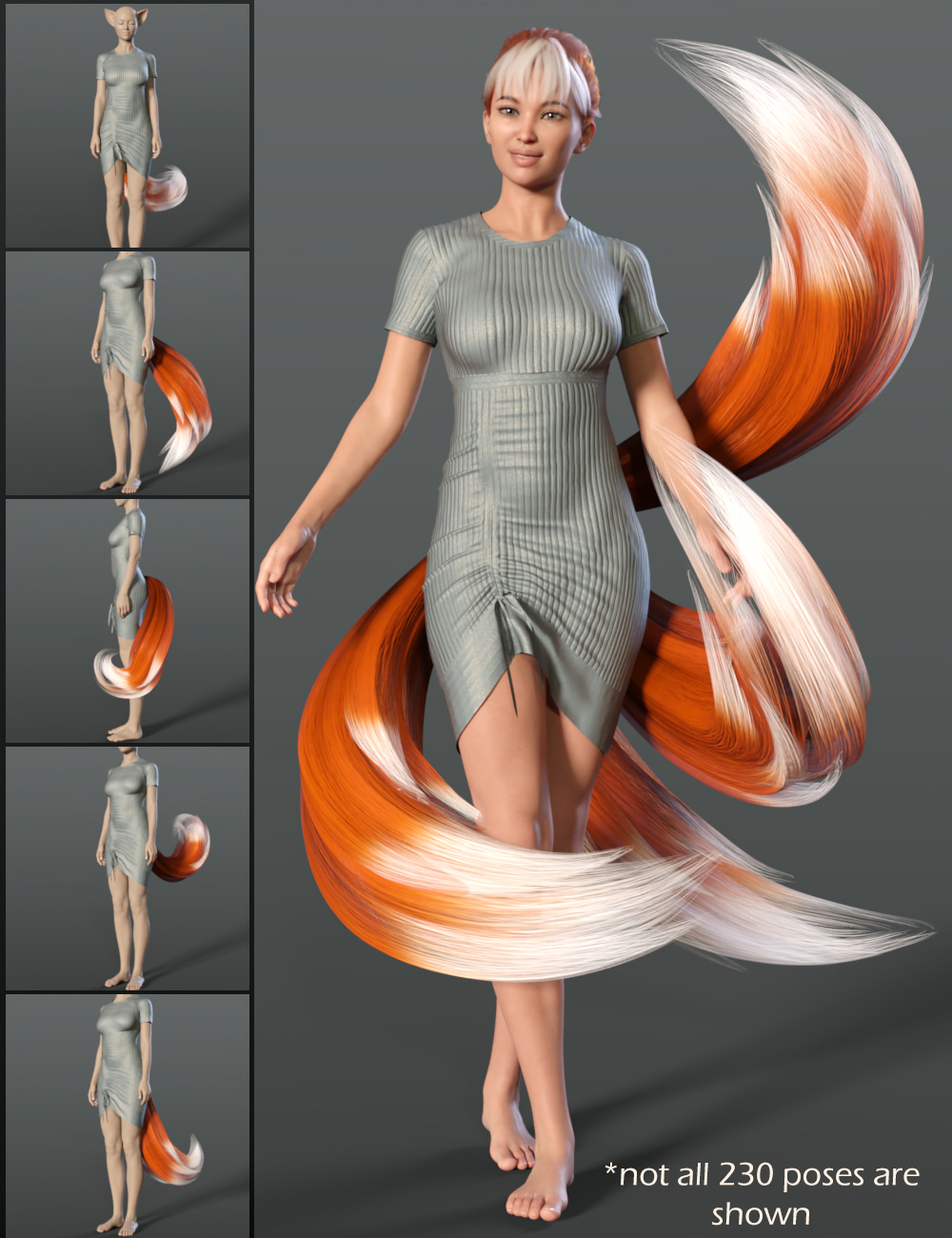 All the Tails Poses for Kota 8.1 and Kiko 8.1 Tails | Daz 3D