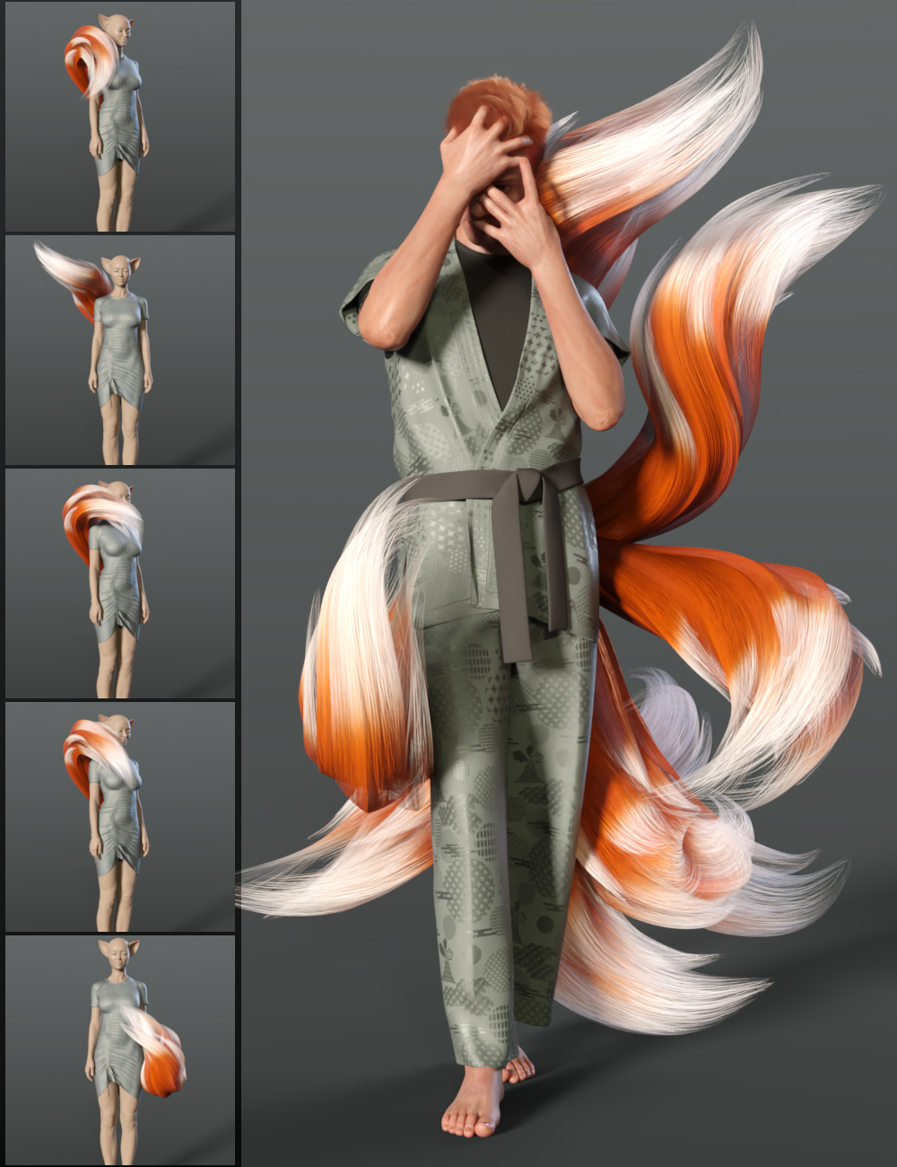 All the Tails Poses for Kota 8.1 and Kiko 8.1 Tails | Daz 3D
