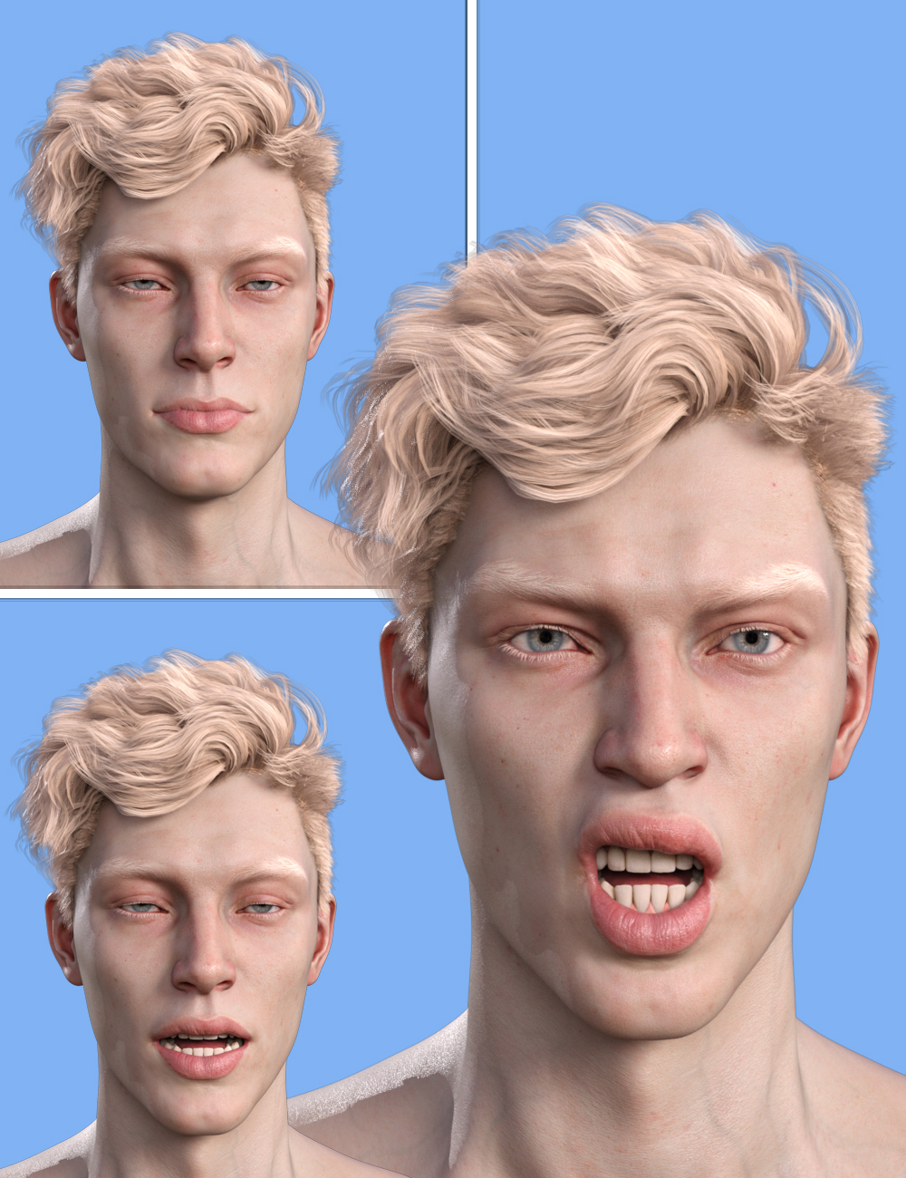 Expressions and Face aniBlocks for Genesis 8.1 Males | Daz 3D