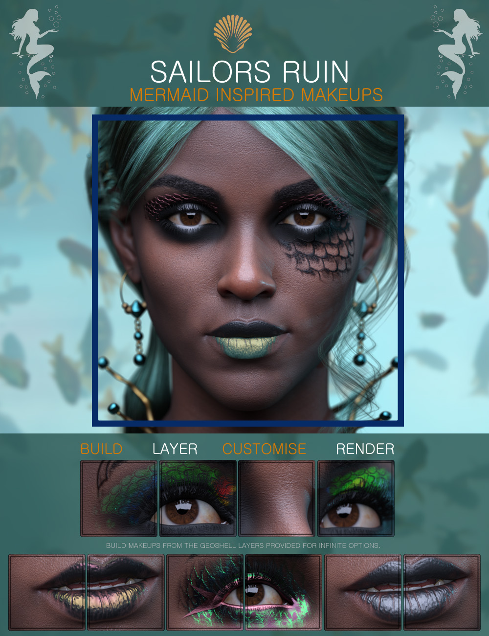 Sailors Ruin Mermaid-Inspired Geoshell Makeup for Genesis 3 and 8 ...