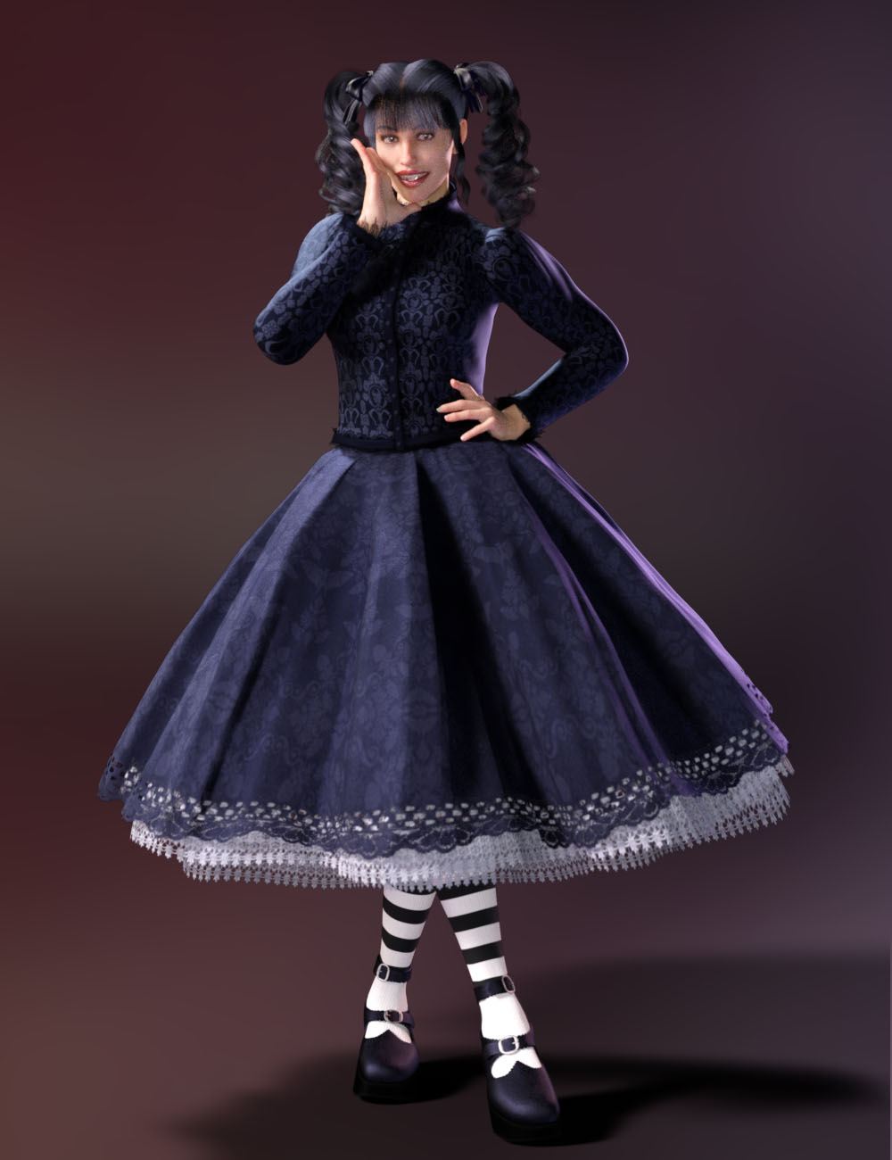 dForce Gothic Doll Outfit and Hair for Genesis 8 and 8.1 Female | Daz 3D
