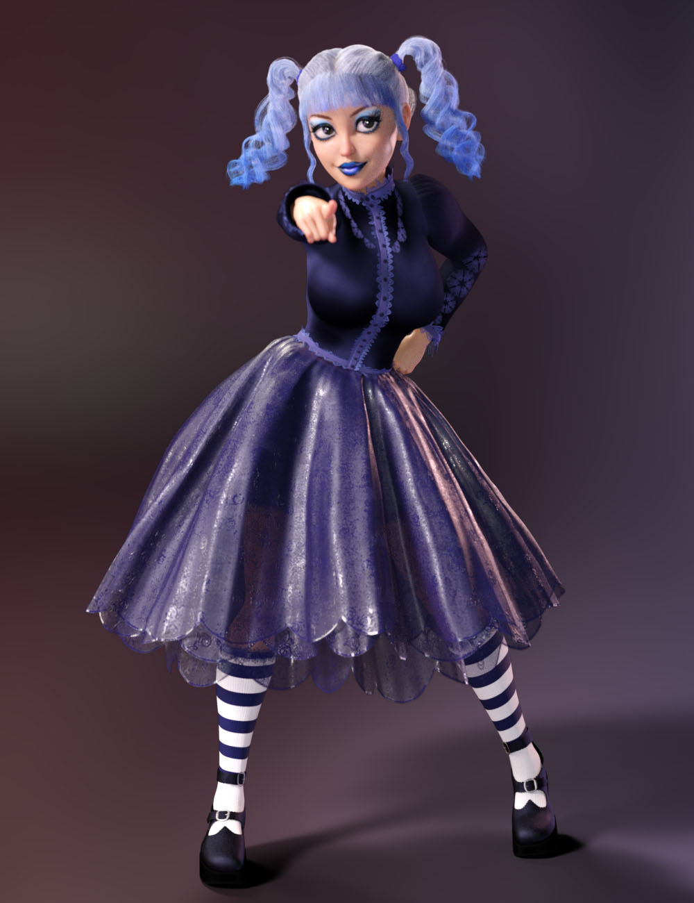 dForce Gothic Doll Outfit and Hair for Genesis 8 and 8.1 Female | Daz 3D