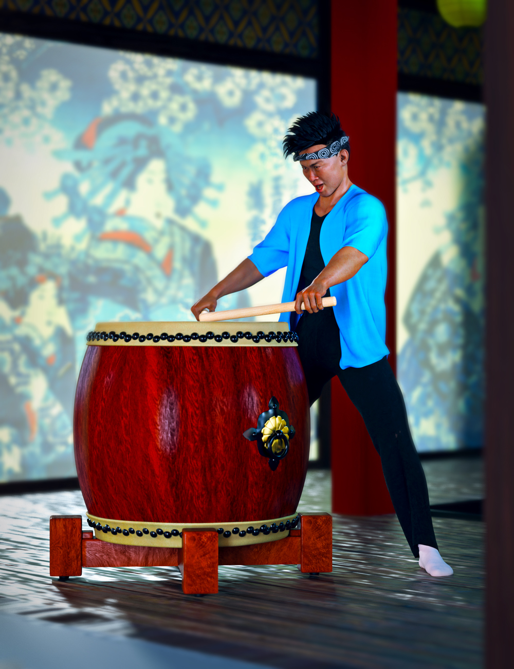 SBibb Taiko Props and Poses for Genesis 8 and 8.1 | Daz 3D
