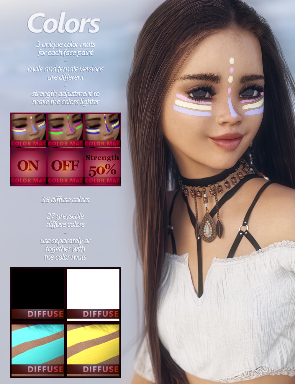 MMX Face Paint for Genesis 3, 8 and 8.1 | Daz 3D