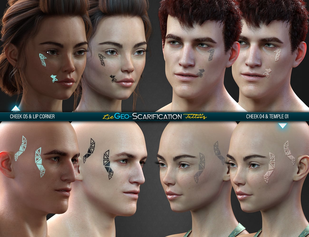 LIE Geo Scarification Face Tattoos for Genesis 8 | Daz 3D