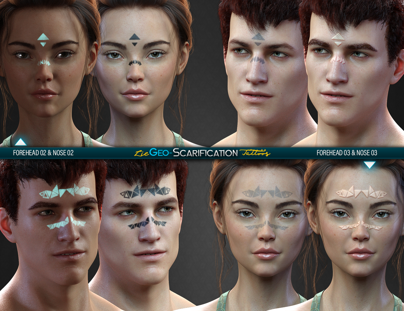LIE Geo Scarification Face Tattoos for Genesis 8 | Daz 3D