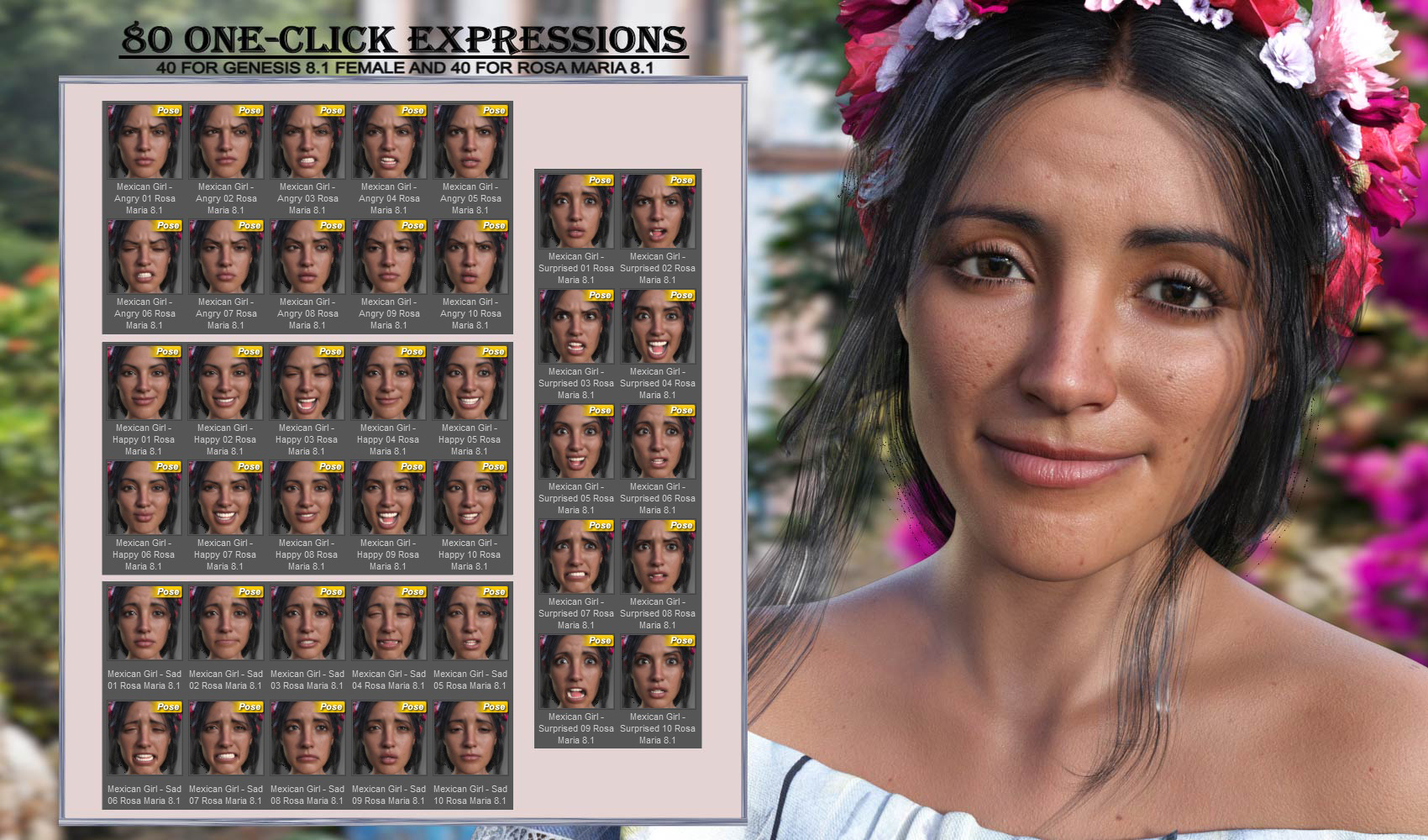 Mexican Girl Expressions for Genesis 8.1 Female and Rosa Maria 8.1 | Daz 3D