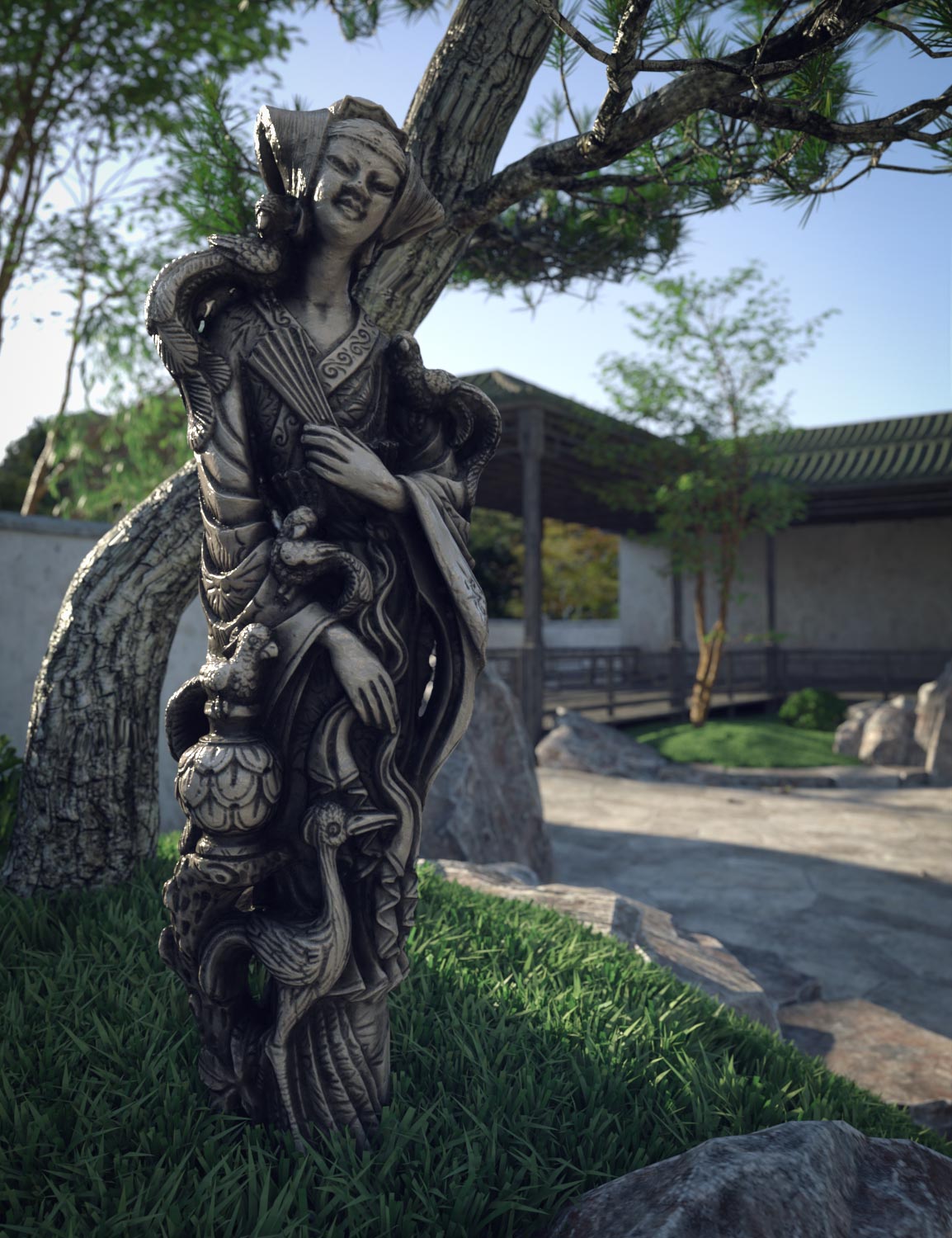 HD Scans Vintage Asian Female Statue | Daz 3D